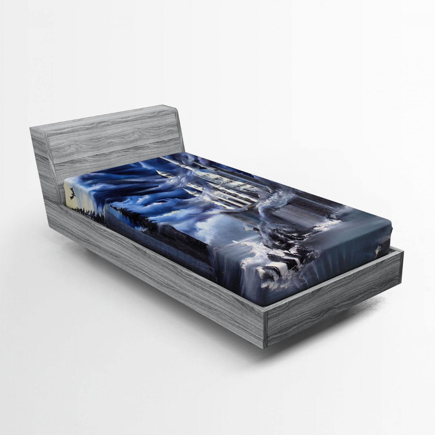 Ambesonne Fantasy Fitted Sheet, Island Castle Full Moon, Twin Size ...