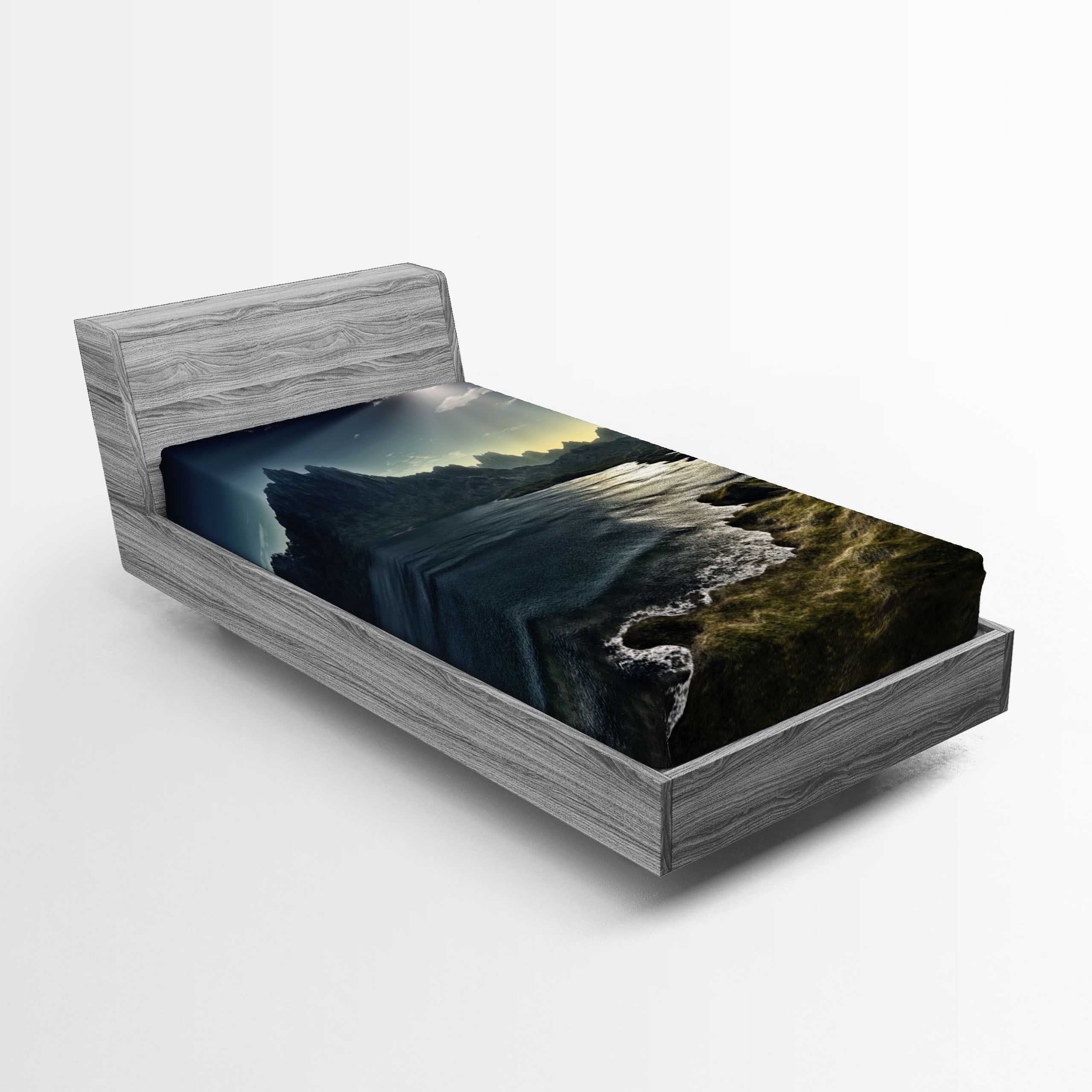 Ambesonne Fantasy Fitted Sheet, Mountains with Sun Beams, Twin XL Size ...