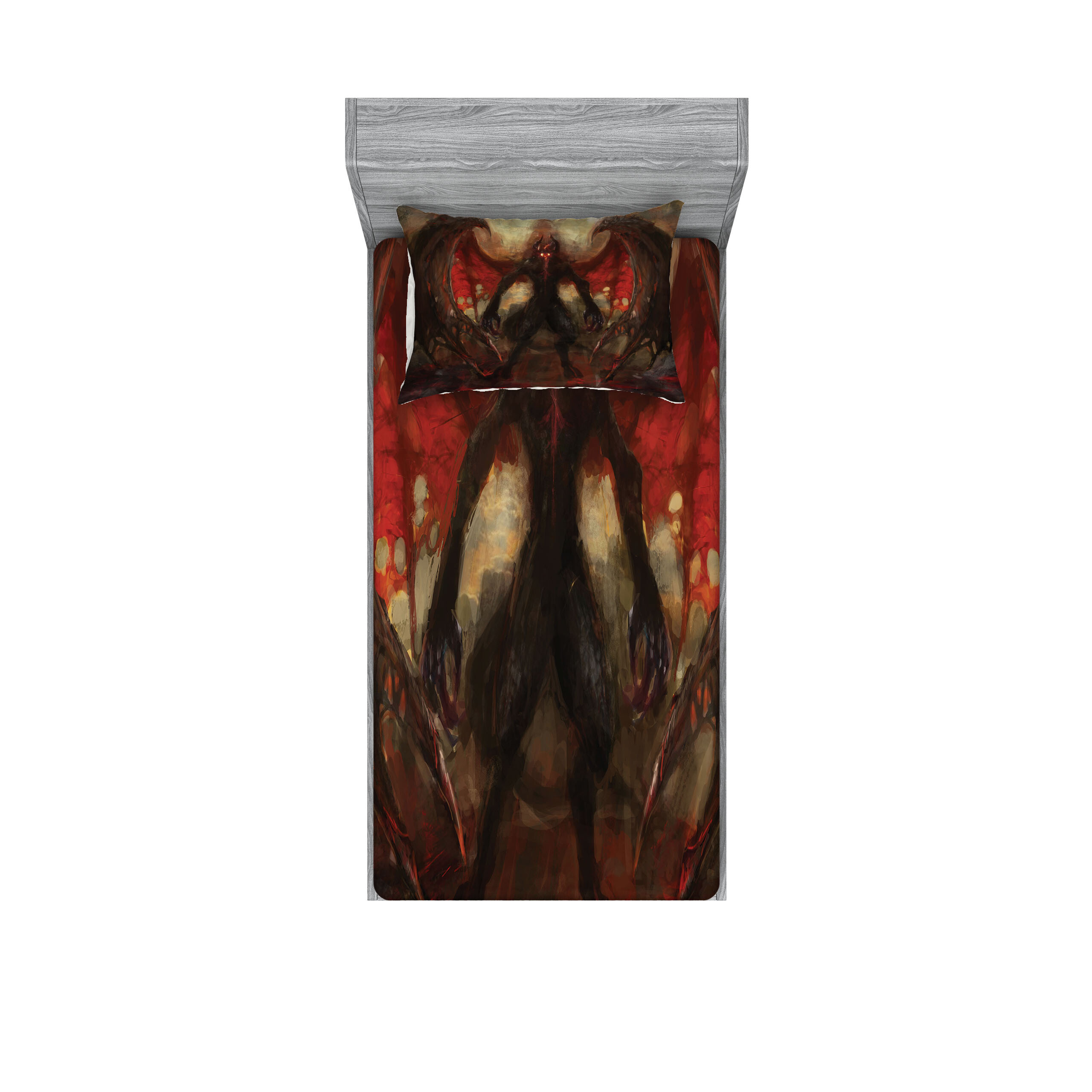 Ambesonne Fantasy Fitted Sheet & Pillow Sham Set, Devil Wings Themed ...