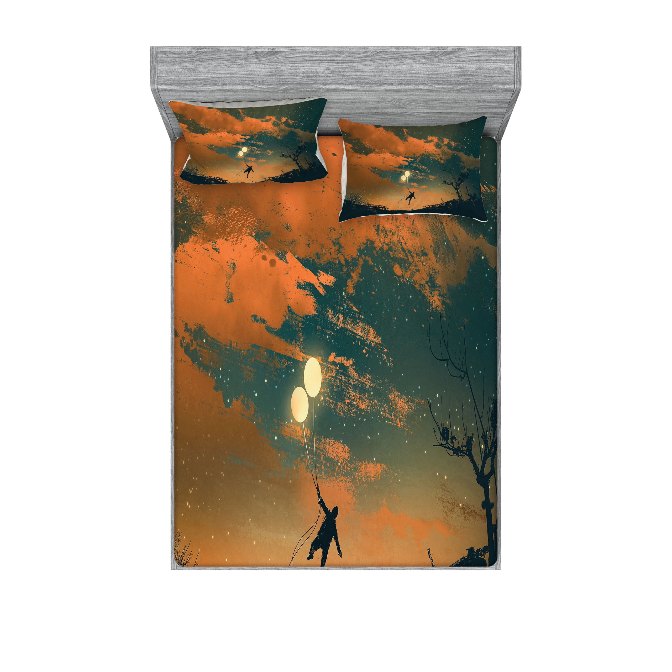 Ambesonne Fantasy Fitted Sheet & Pillow Sham Set, Starry Night Sky Fun ...