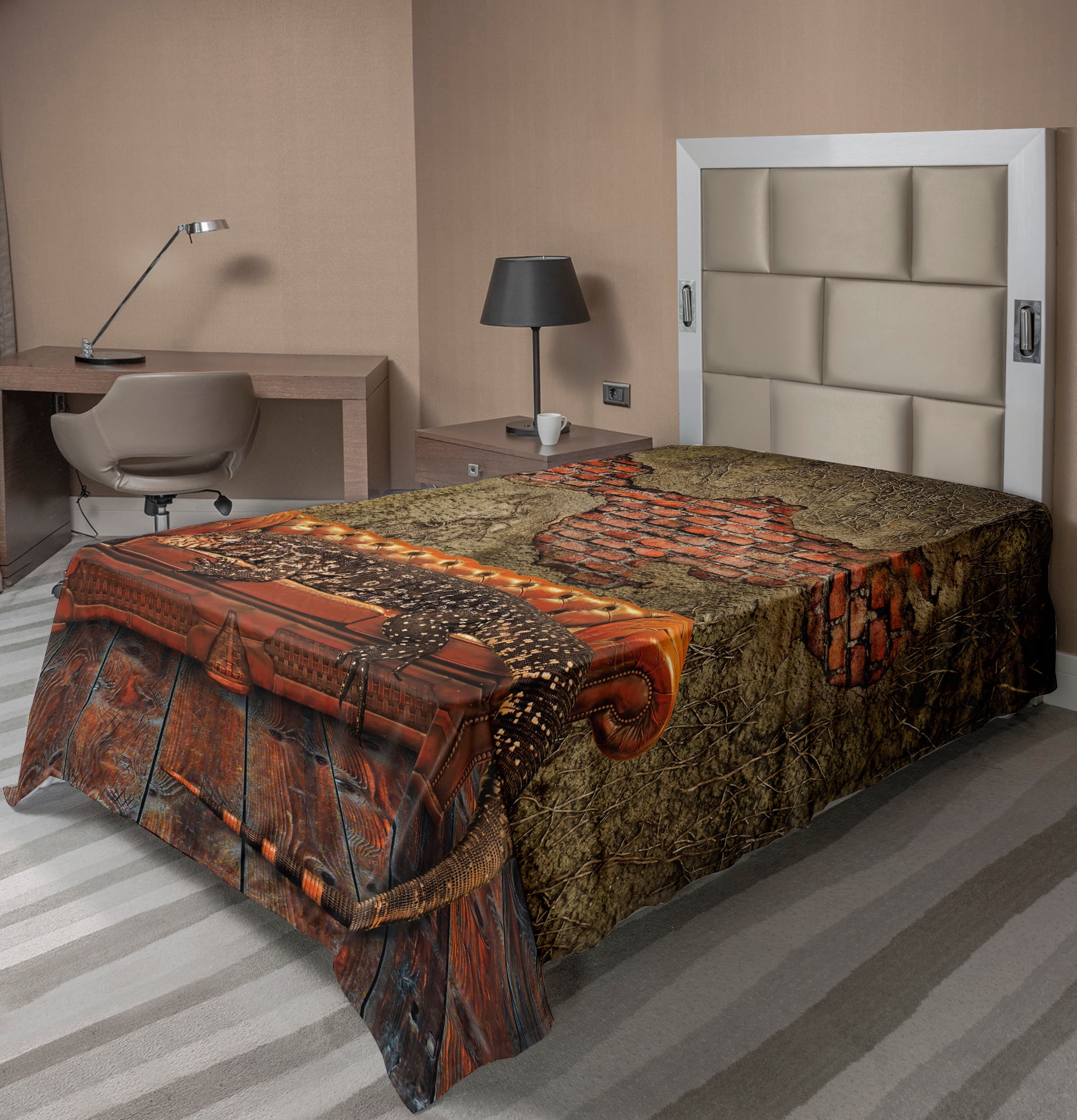 Ambesonne Fantasy Flat Sheet, Grunge Brick Wall, TwinXL Size, Vermilion ...