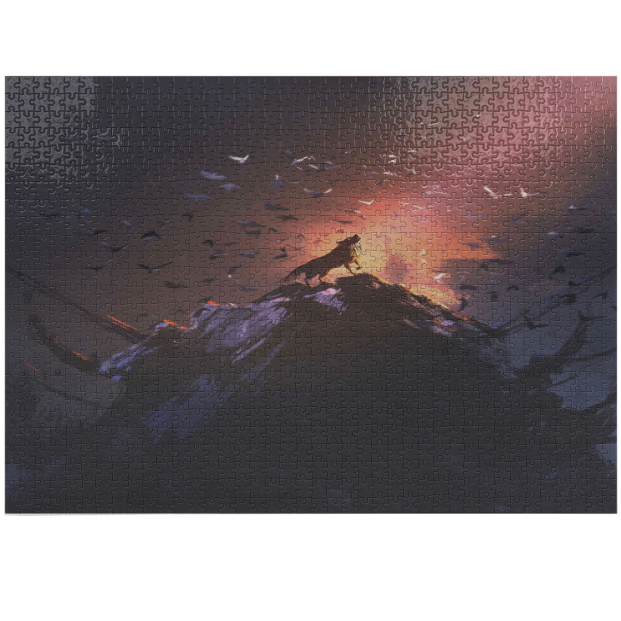 Ambesonne Fantasy Jigsaw Puzzle Durable Cardboard, Howling Wolf on Rock ...