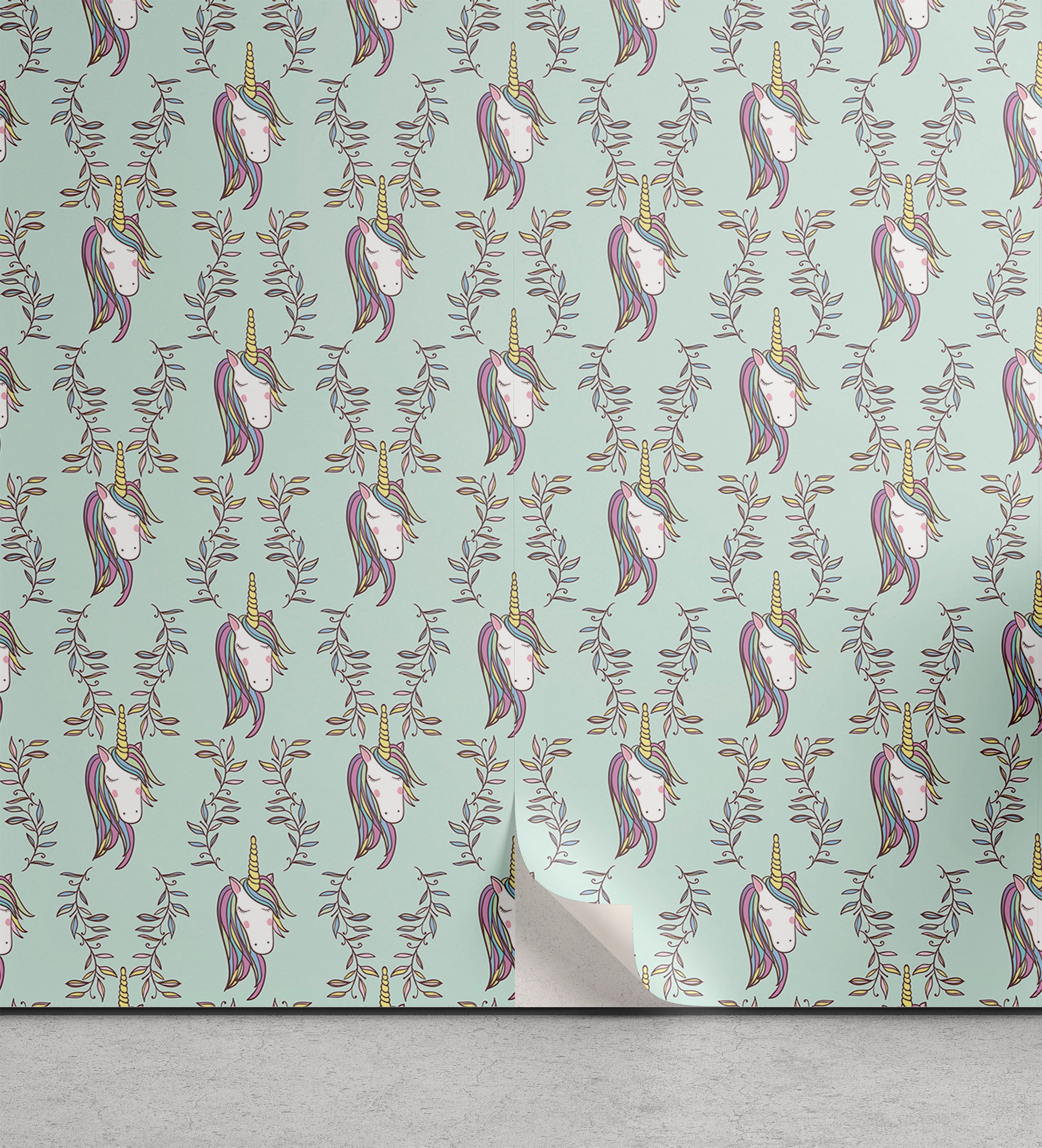 Ambesonne Fantasy Peel & Stick Wallpaper for Home, Unicorn Faces ...
