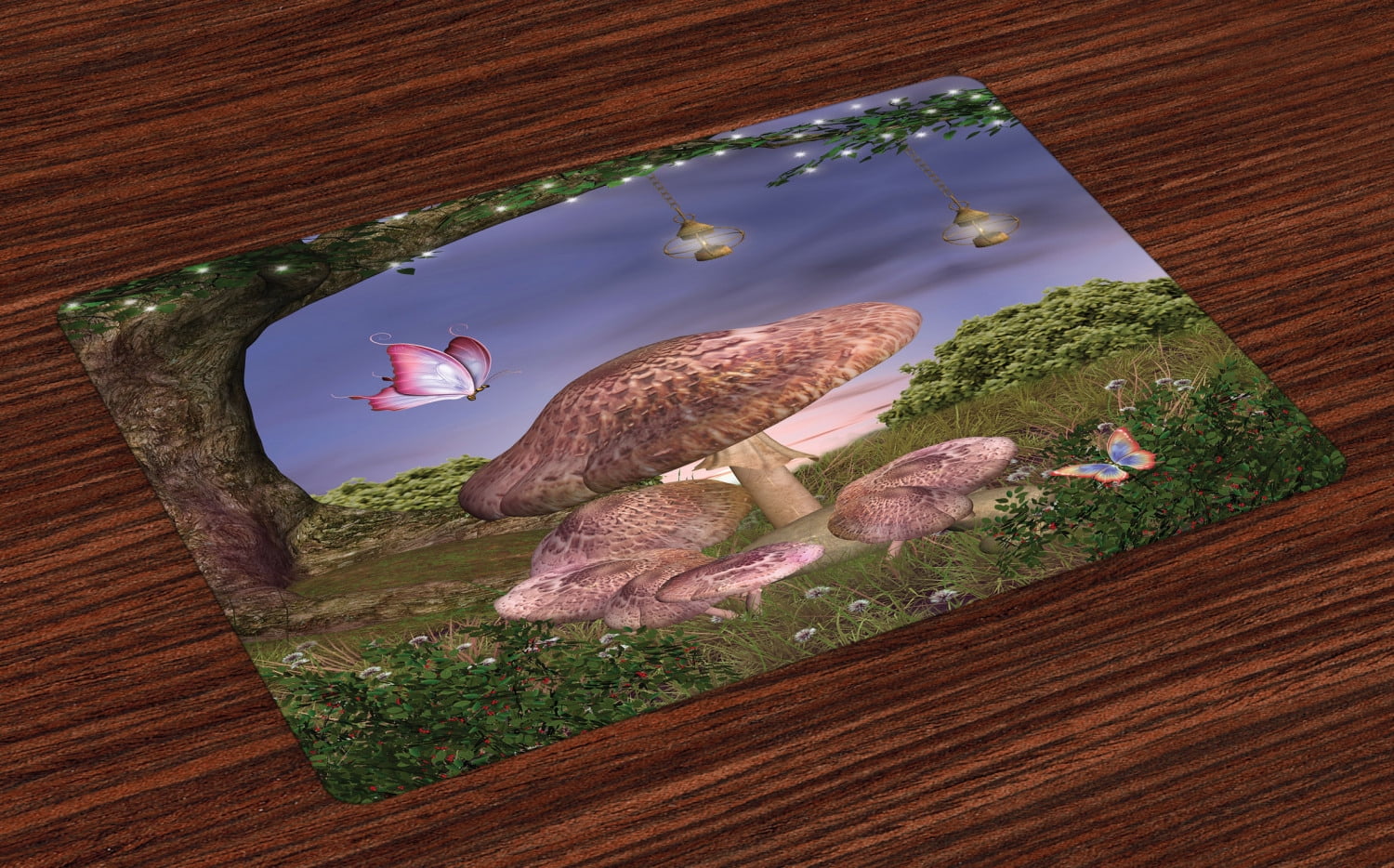 Ambesonne Fantasy Place Mats Set of 4, Enchanted Forest Magic Art ...