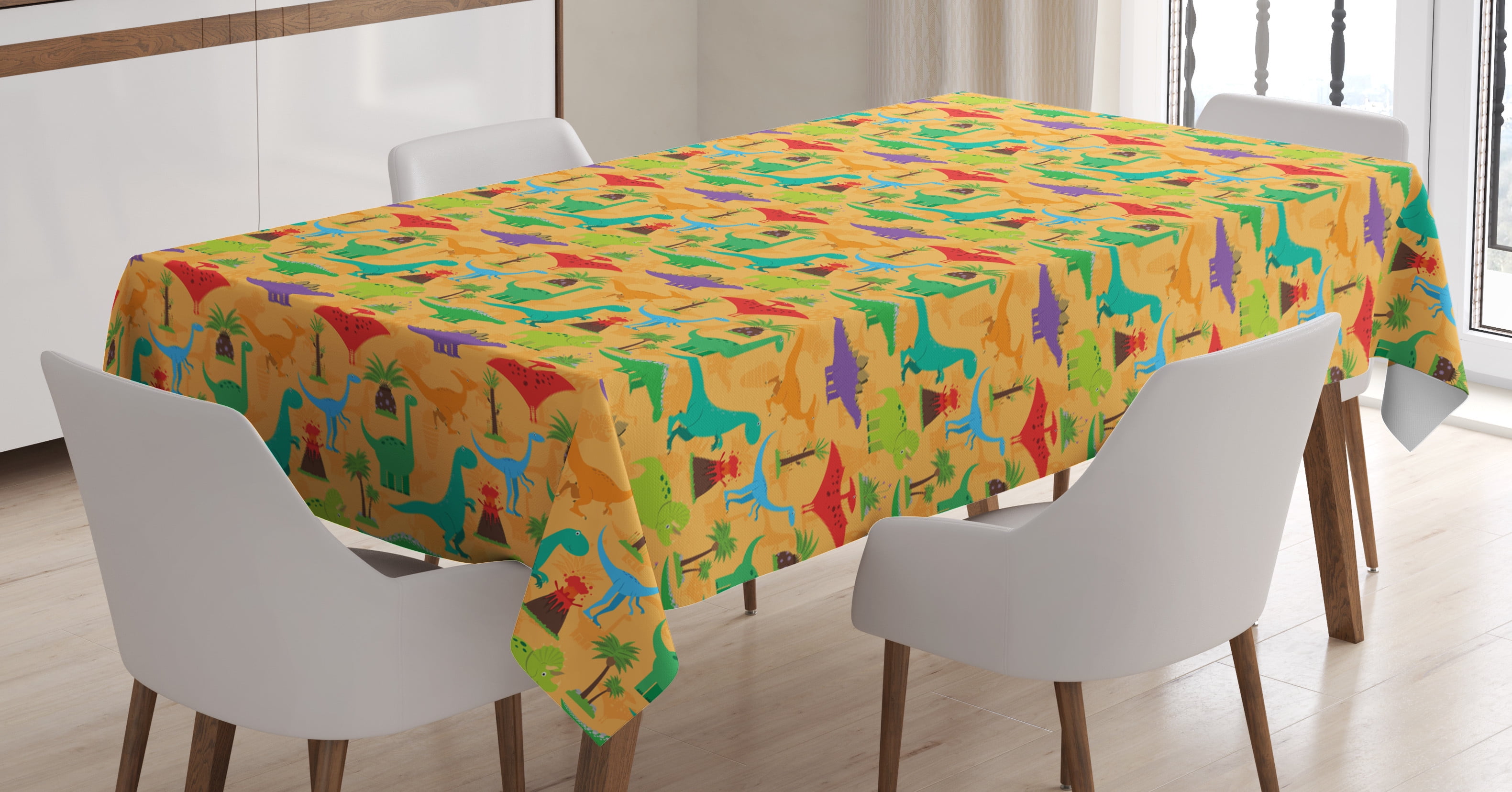 Ambesonne Fantasy Tablecloth Rectangular Table Cover, Dino Plants ...