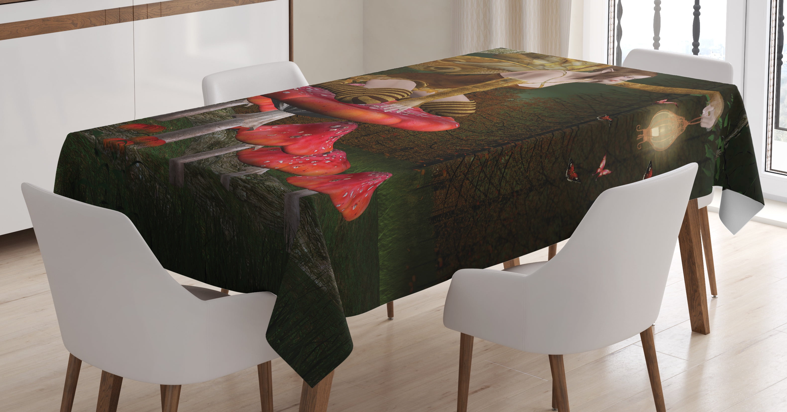 Ambesonne Fantasy Tablecloth Rectangular Table Cover, Mythical Mushroom ...