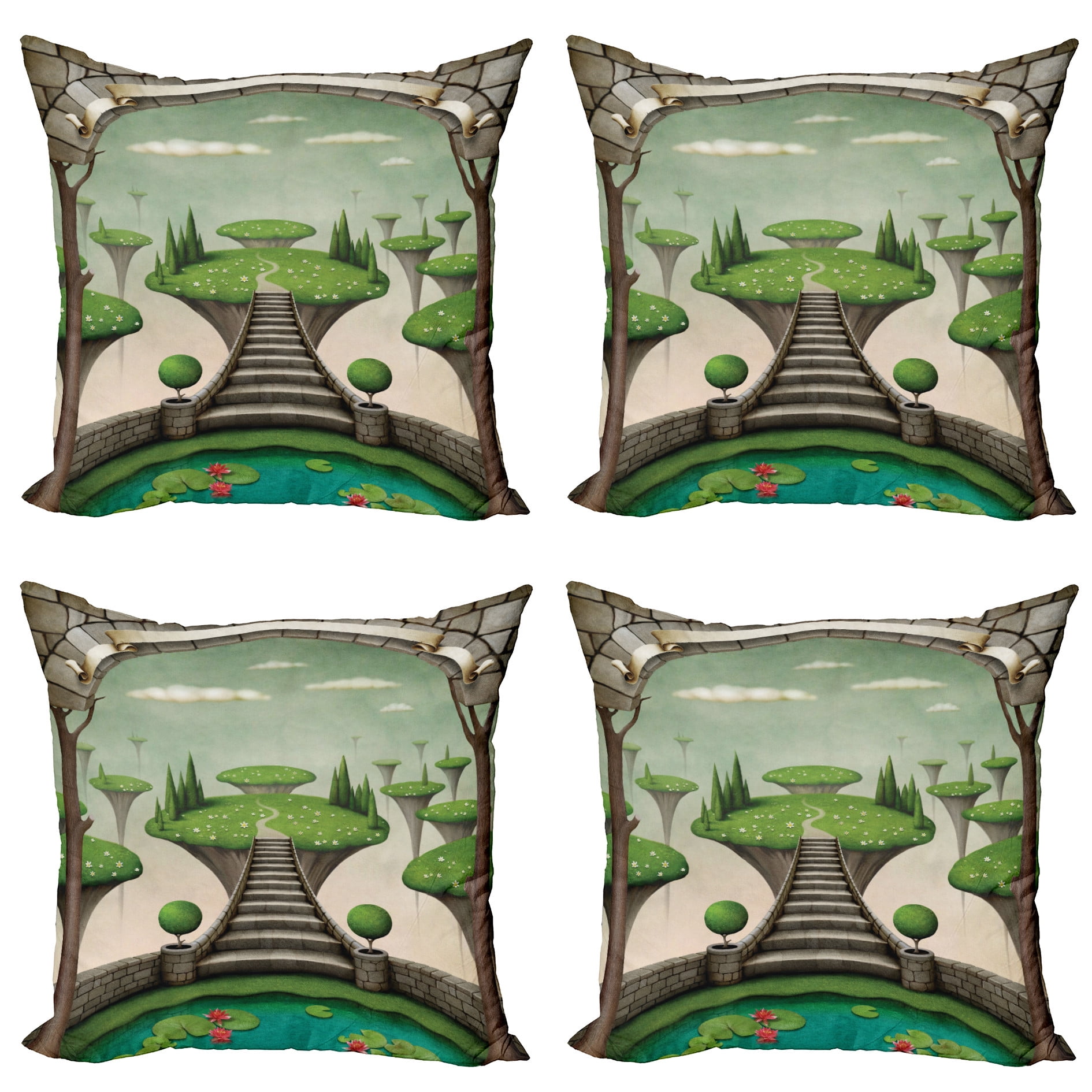 Ambesonne Fantasy Throw Pillow Cover 4 Pack, Hanging Islands Pond, 16 ...