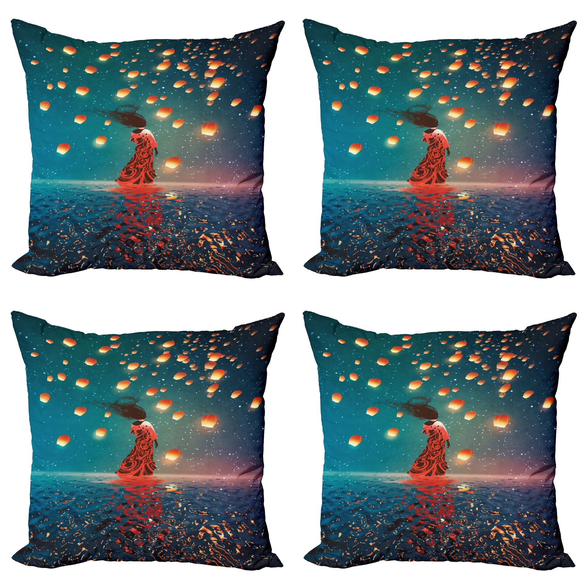 Ambesonne Fantasy Throw Pillow Cover 4 Pack, Red Magic Water on Air, 16 ...