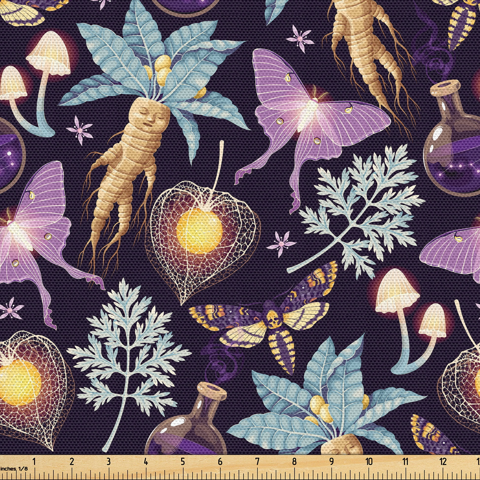 Ambesonne Fantasy Vibes Fabric by the Yard Upholstery, Retro Death Moth ...