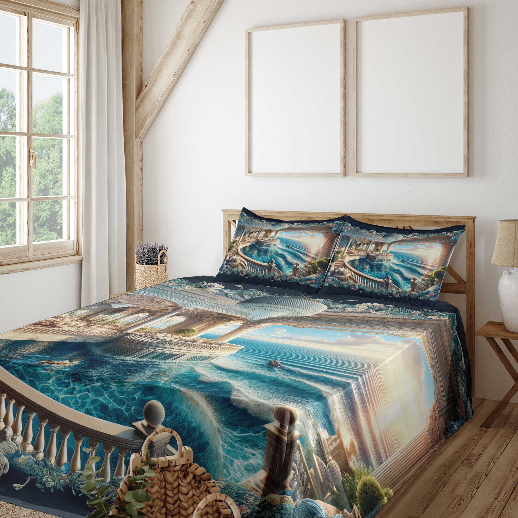 Ambesonne Fantasy World Fitted & Top Sheet Set with Shams, Balcony to ...