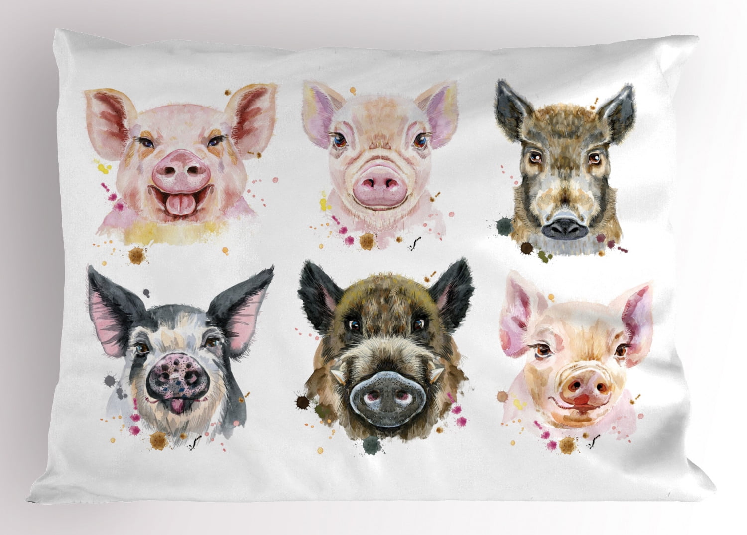 Ambesonne Farm Animal Pillow Sham, Breeds of Pig, 36" X 20", Multicolor ...