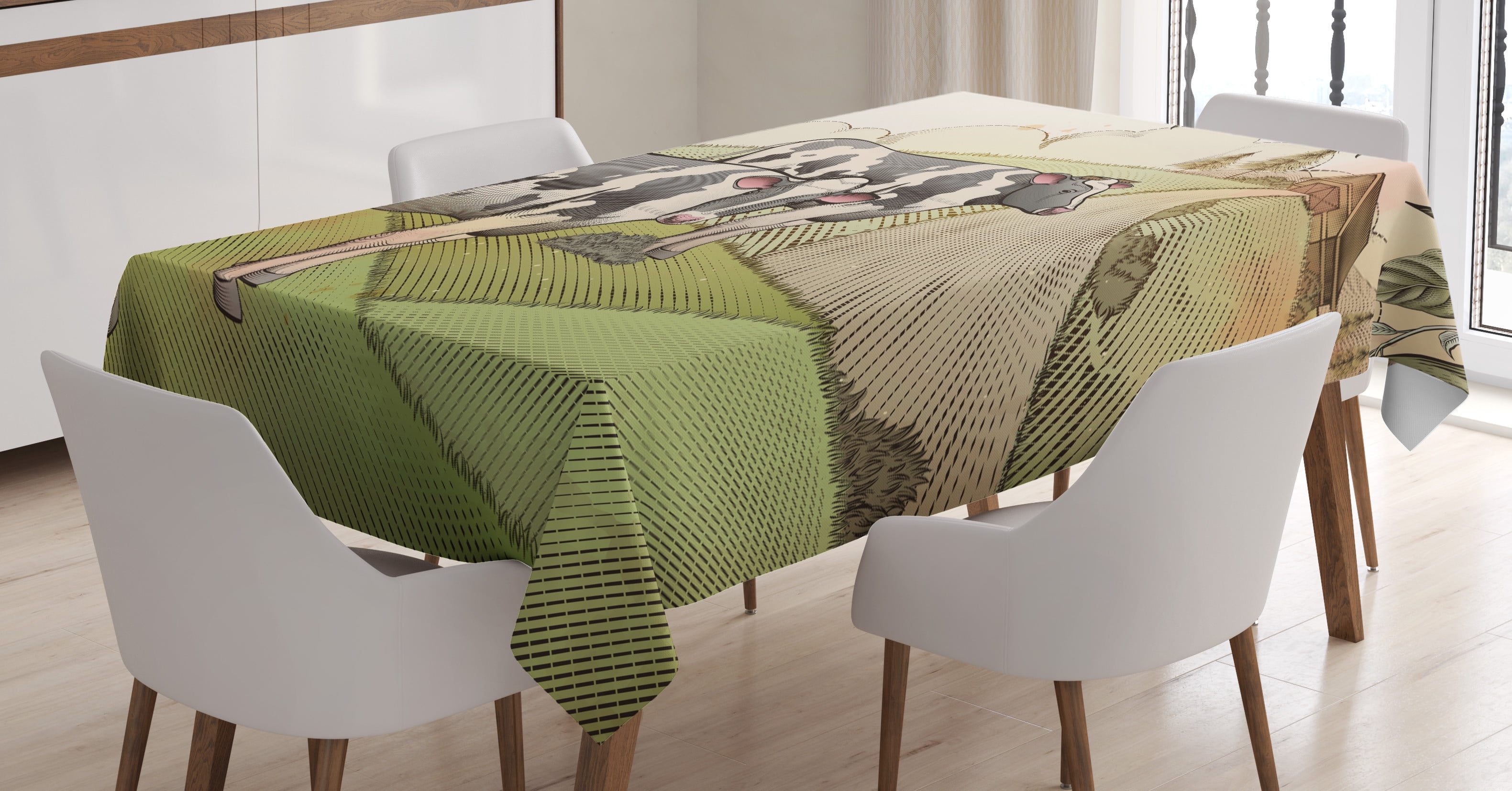 Ambesonne Farm Animal Tablecloth Rectangular Table Cover, Dairy Cows ...