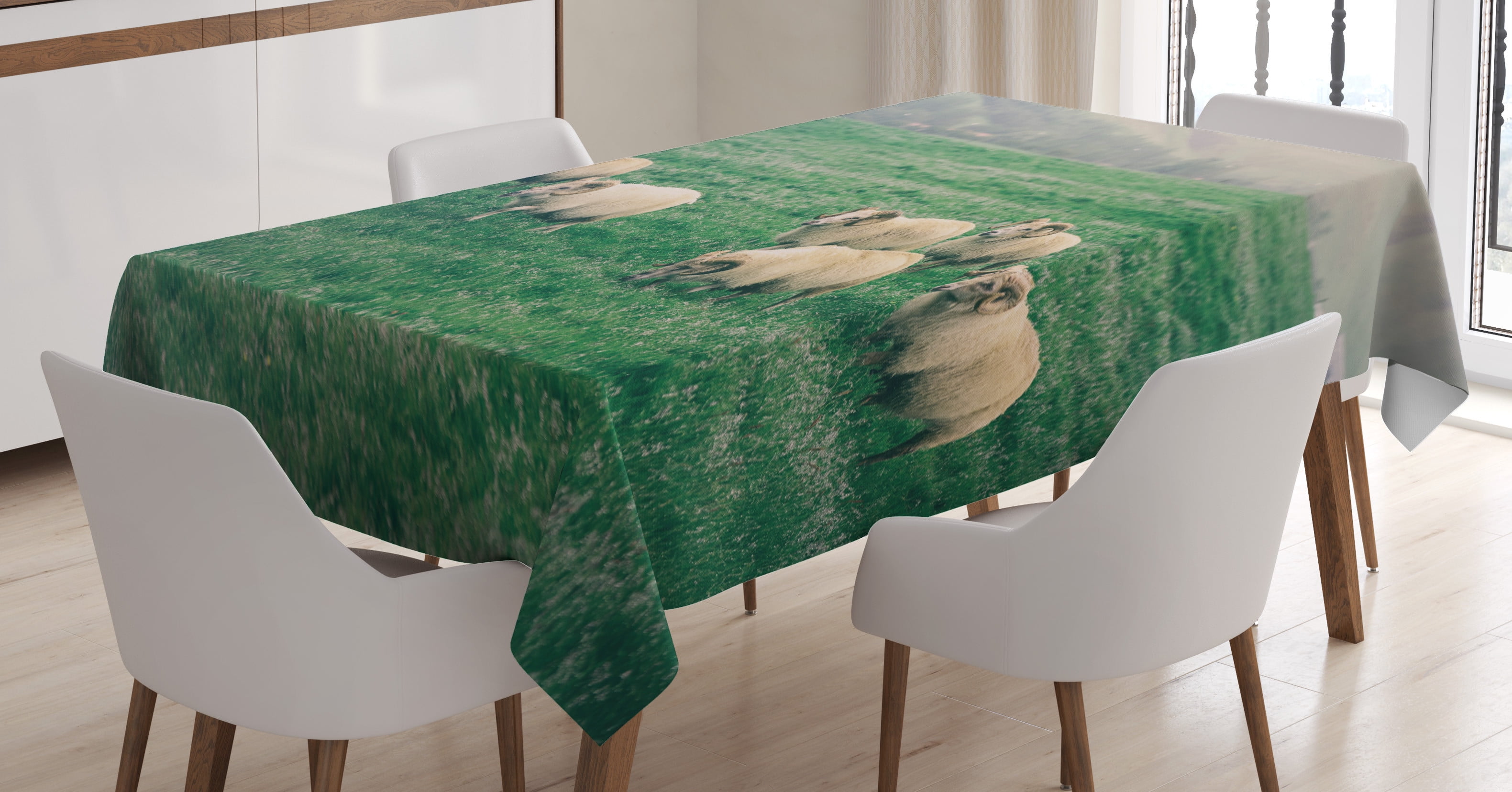 Ambesonne Farm Animal Tablecloth Rectangular Table Cover, Sheep Grazing ...