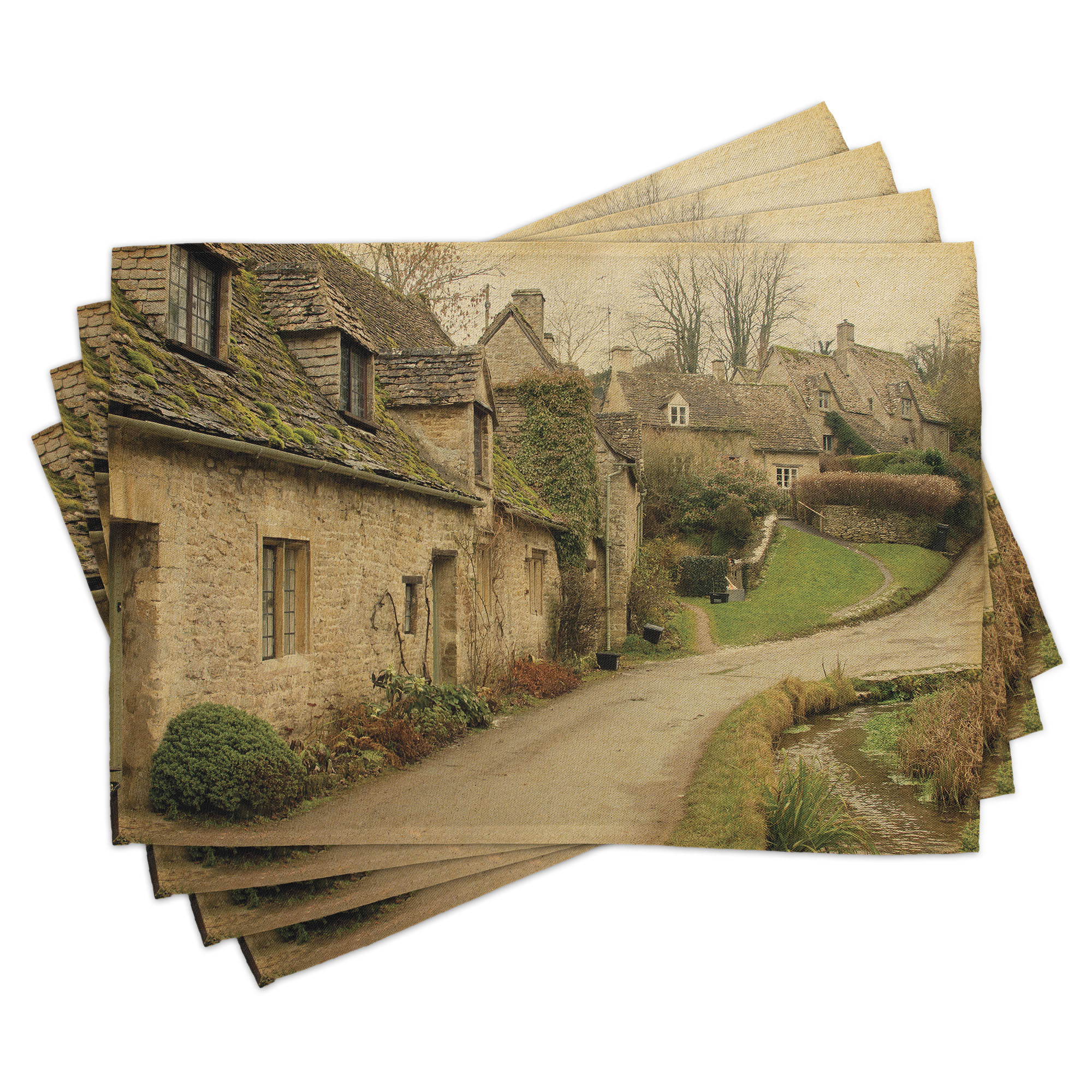 Ambesonne Farm House Place Mats Set of 4, Retro England Brick, Standard ...