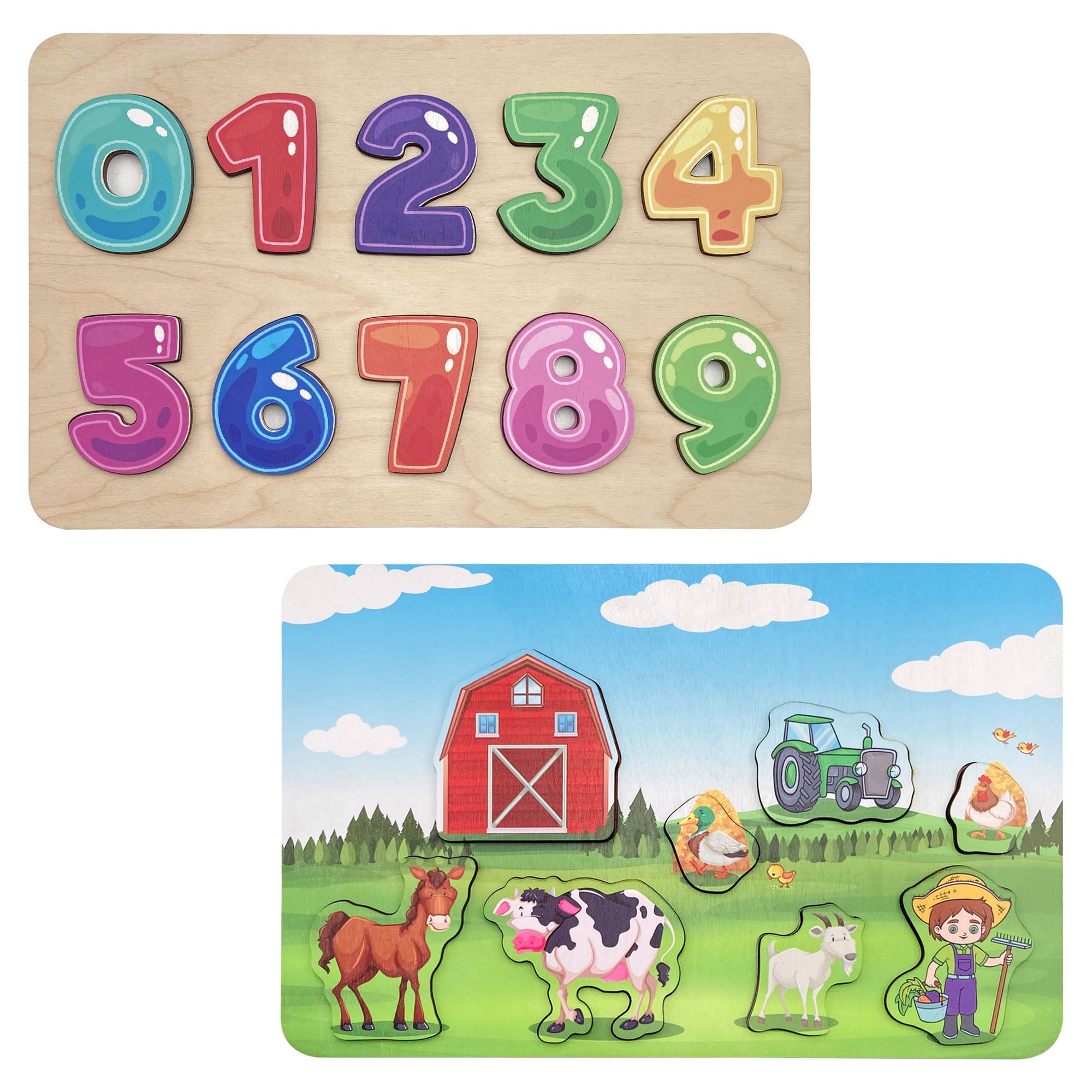 Ambesonne Farm with Numbers Wooden Puzzle Set of 2 Chunky Pieces, Ranch ...