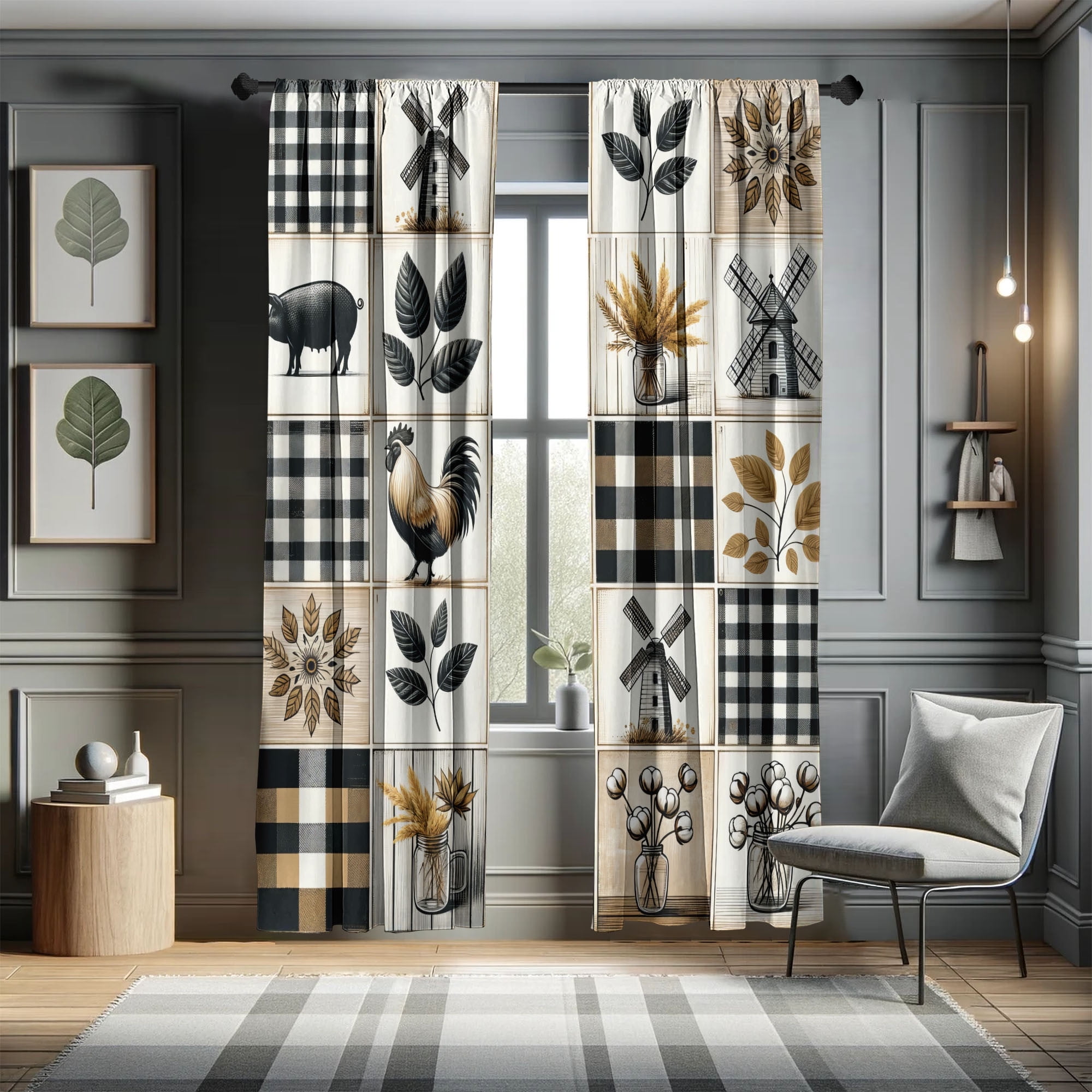 Ambesonne Farmhouse Curtains, Cottagecore Squares Motif, Pair of 28"x95 ...