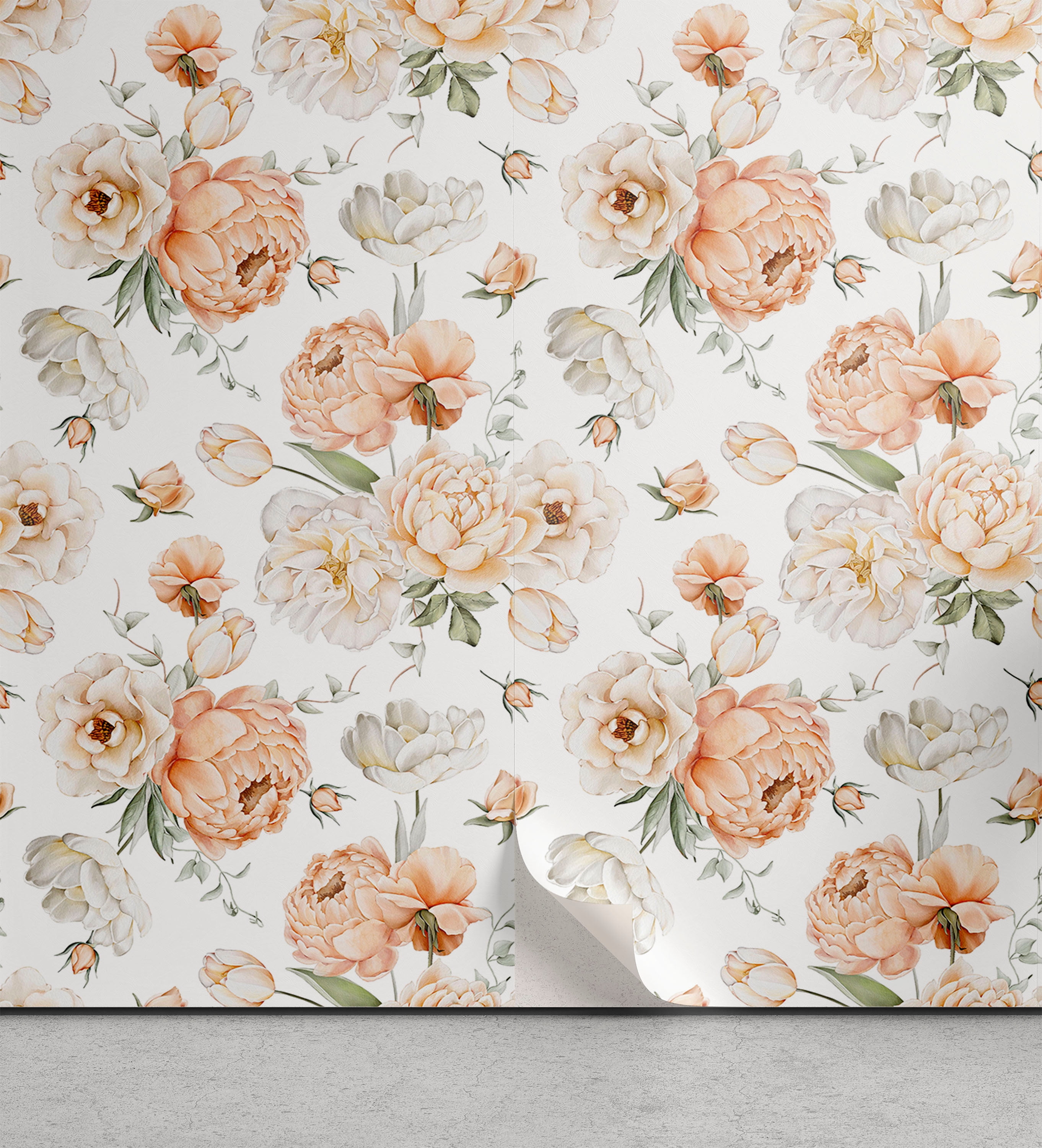 Ambesonne Farmhouse Peel & Stick Wallpaper for Home, Nostalgia Rose Flowery, 13"x72", Pale ...