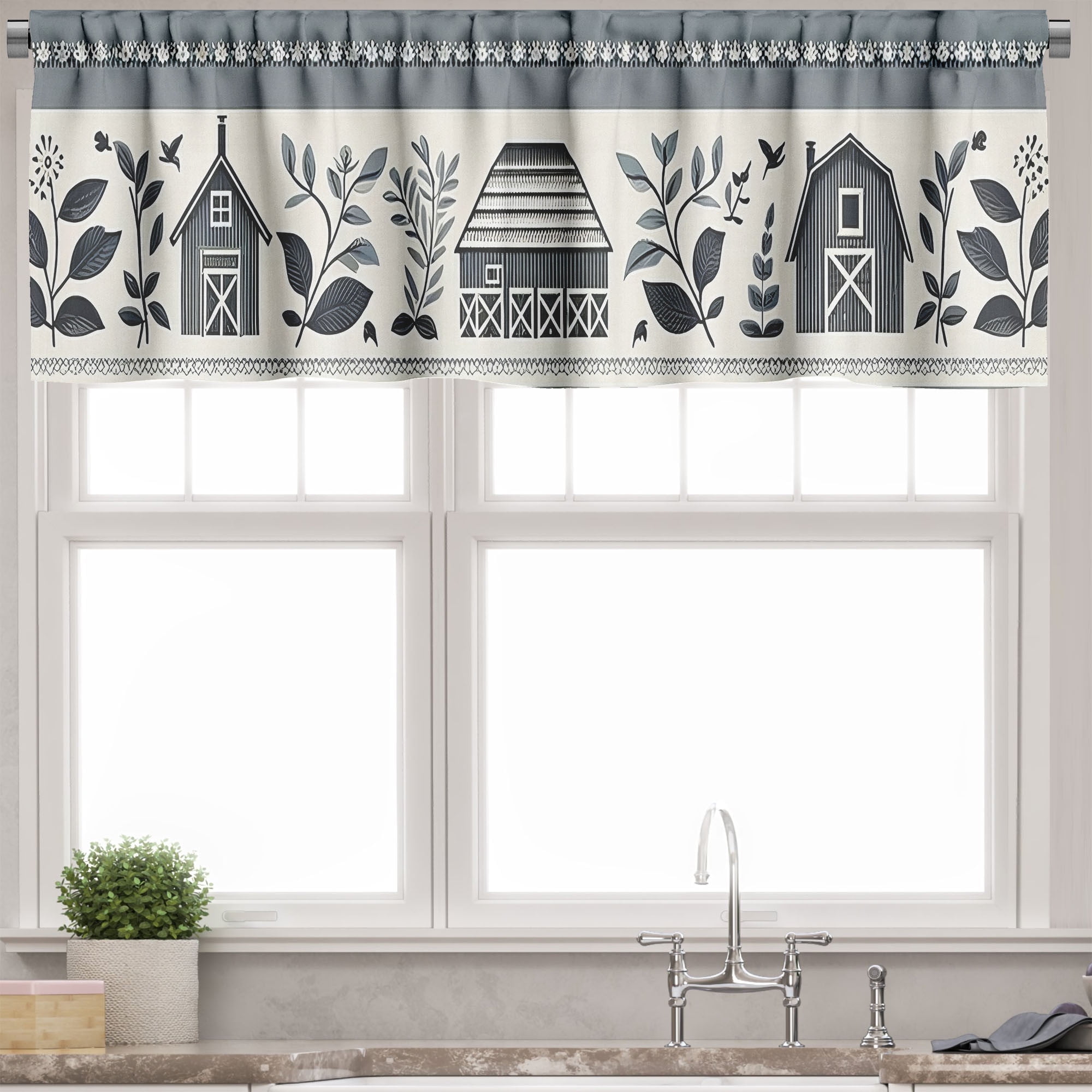 Ambesonne Farmhouse Window Valance, Bitonal Cottagecore Barn, 42" X 12 ...
