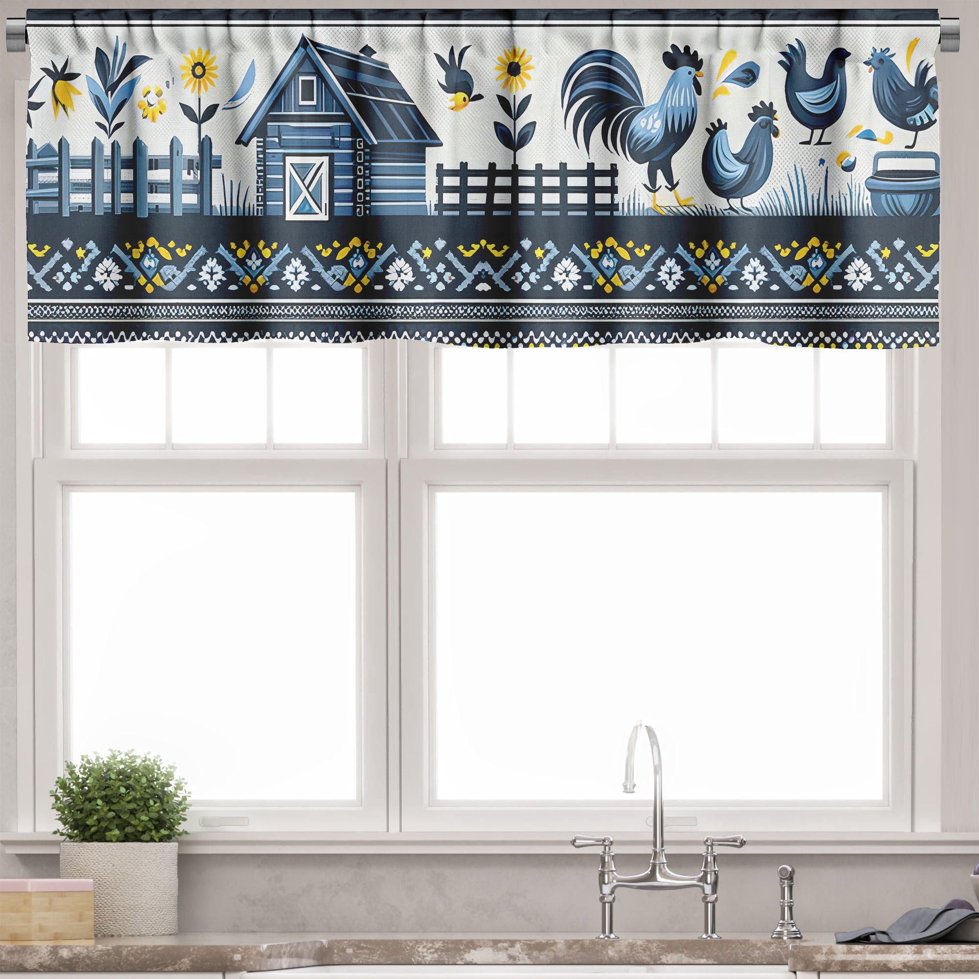 Ambesonne Farmhouse Window Valance, Modern Scandi Floral Barn, 42" x 12 ...