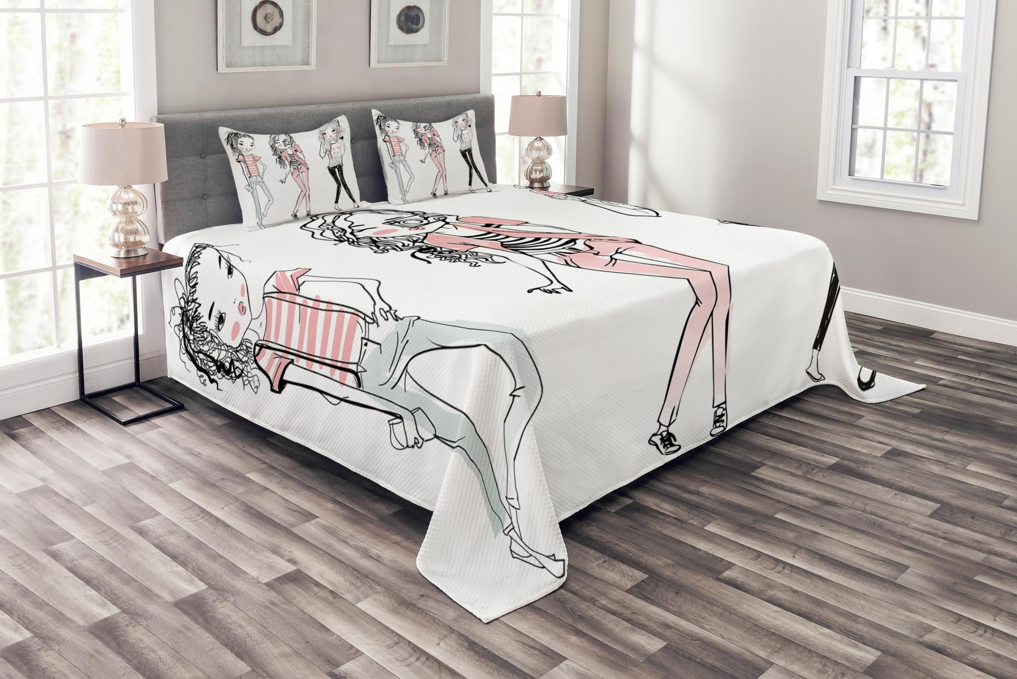 Ambesonne Fashion Quilted Bedspread Set 3 Pcs, Cartoon Teenagers, Queen ...