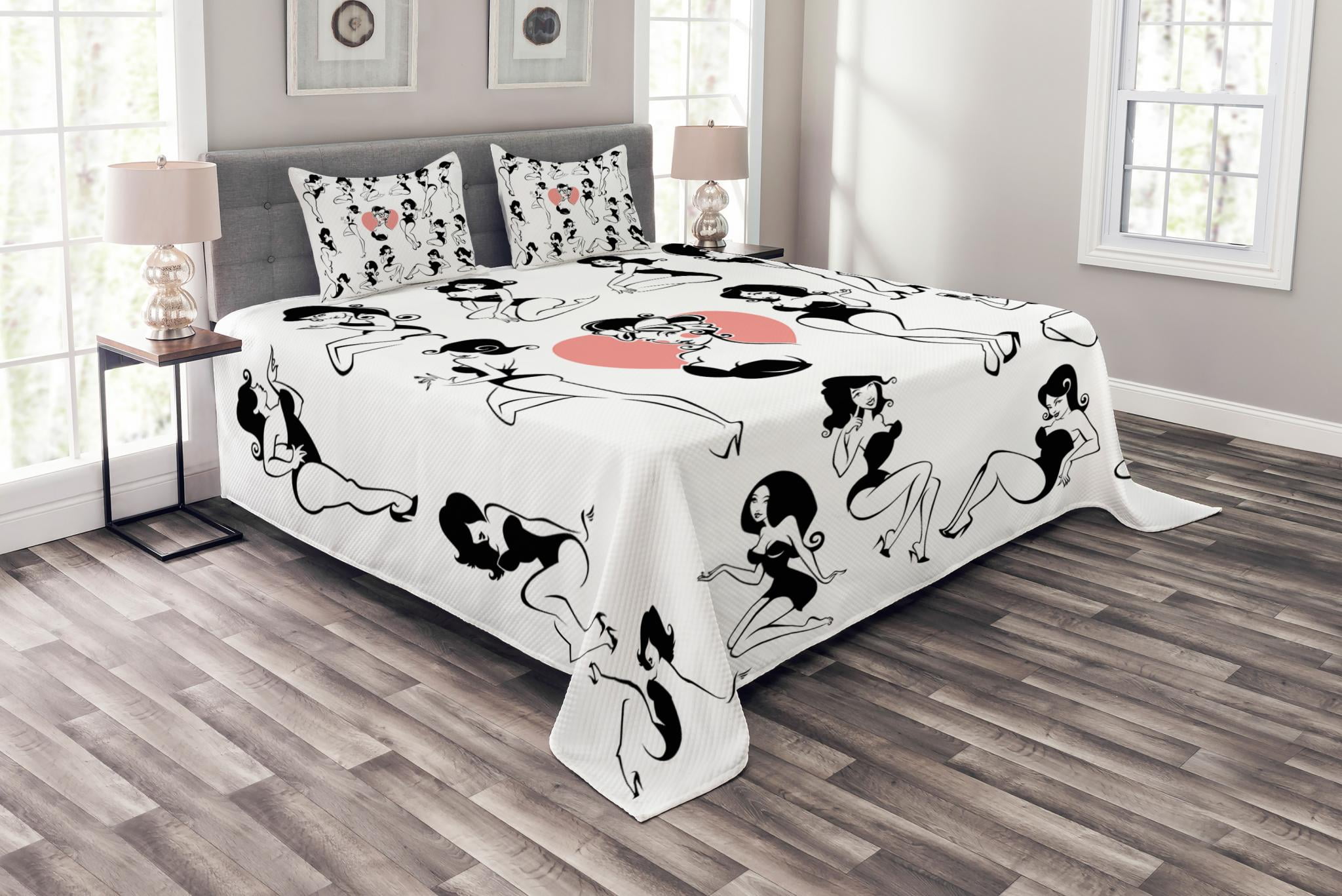 Ambesonne Fashion Quilted Bedspread Set 3 Pcs, Woman Heart Tattoo Model ...