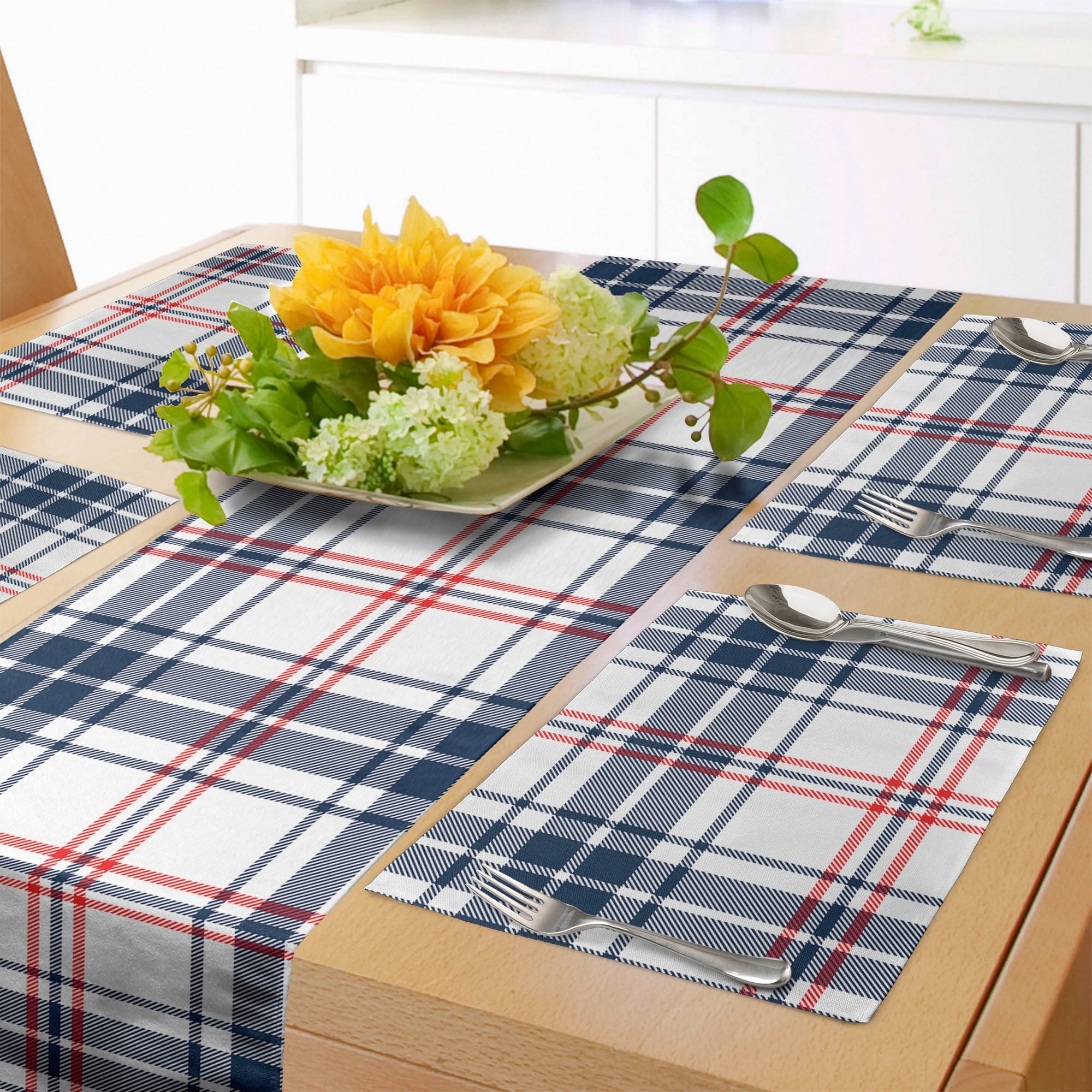 Ambesonne Fashion Table Runner & Placemats, English Tartan Motif ...