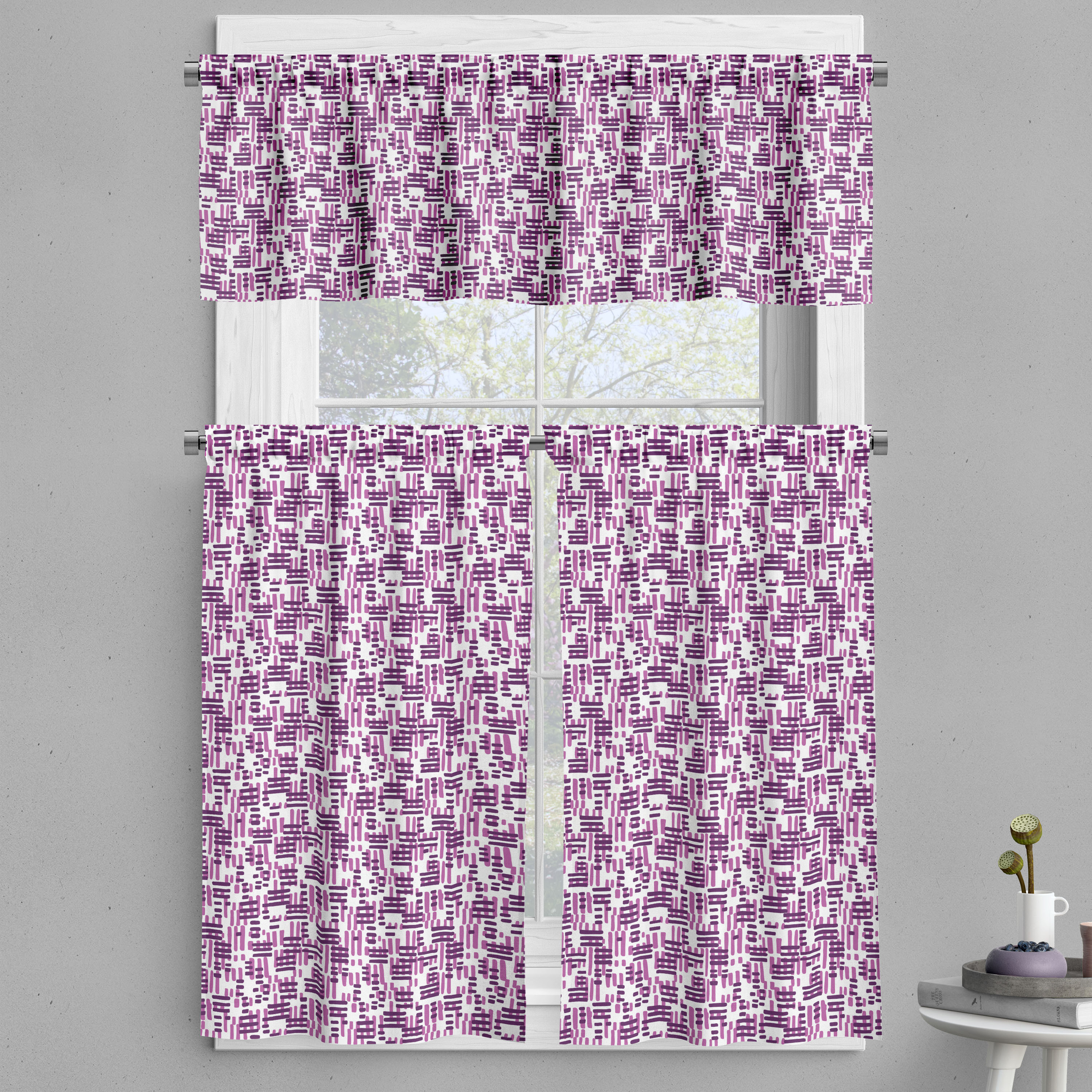 Ambesonne Fashion Valance & Curtain, Rectangle Lines Plain Back, 55"x36 ...