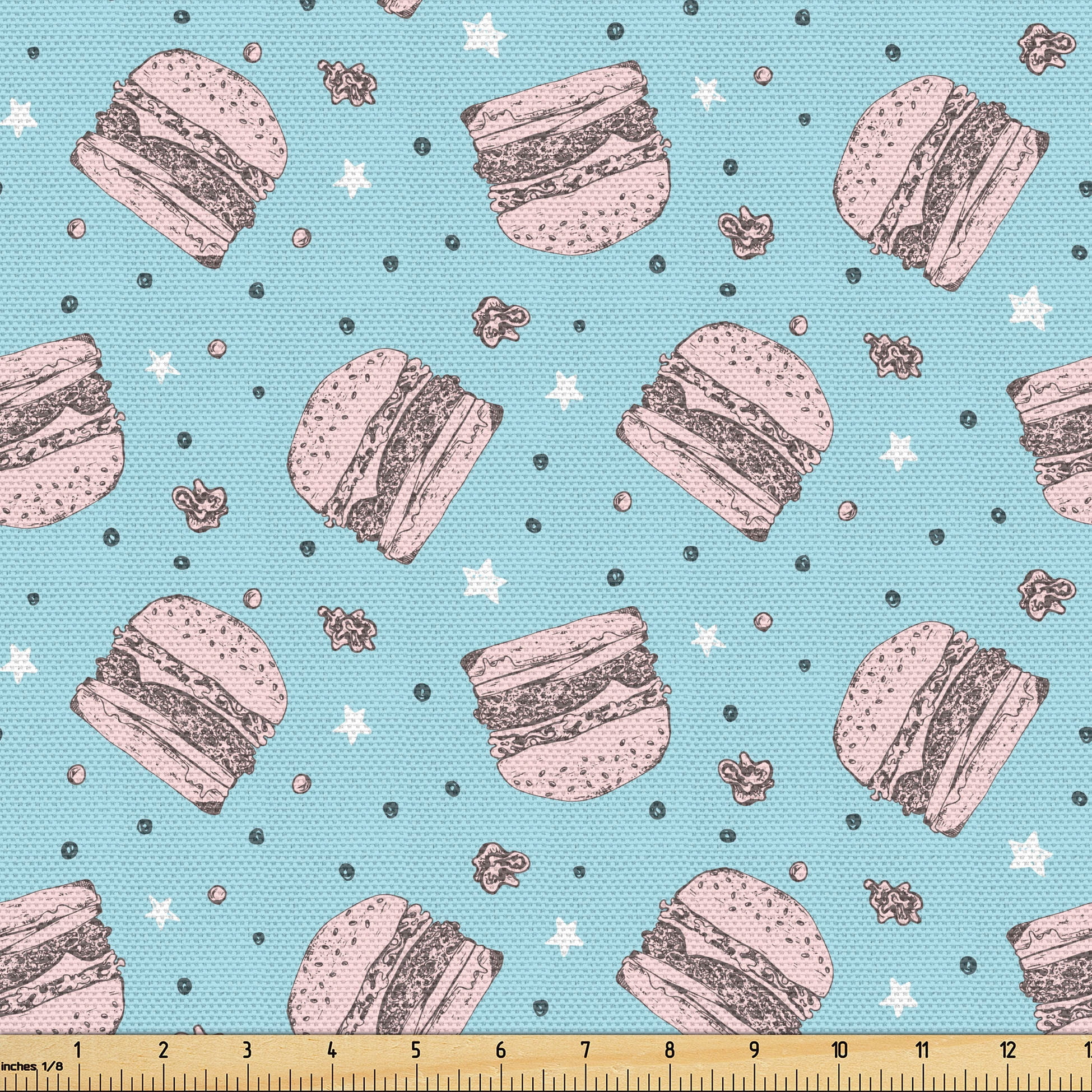Ambesonne Fast Food Fabric by the Yard Upholstery, Sketchy Burgers ...
