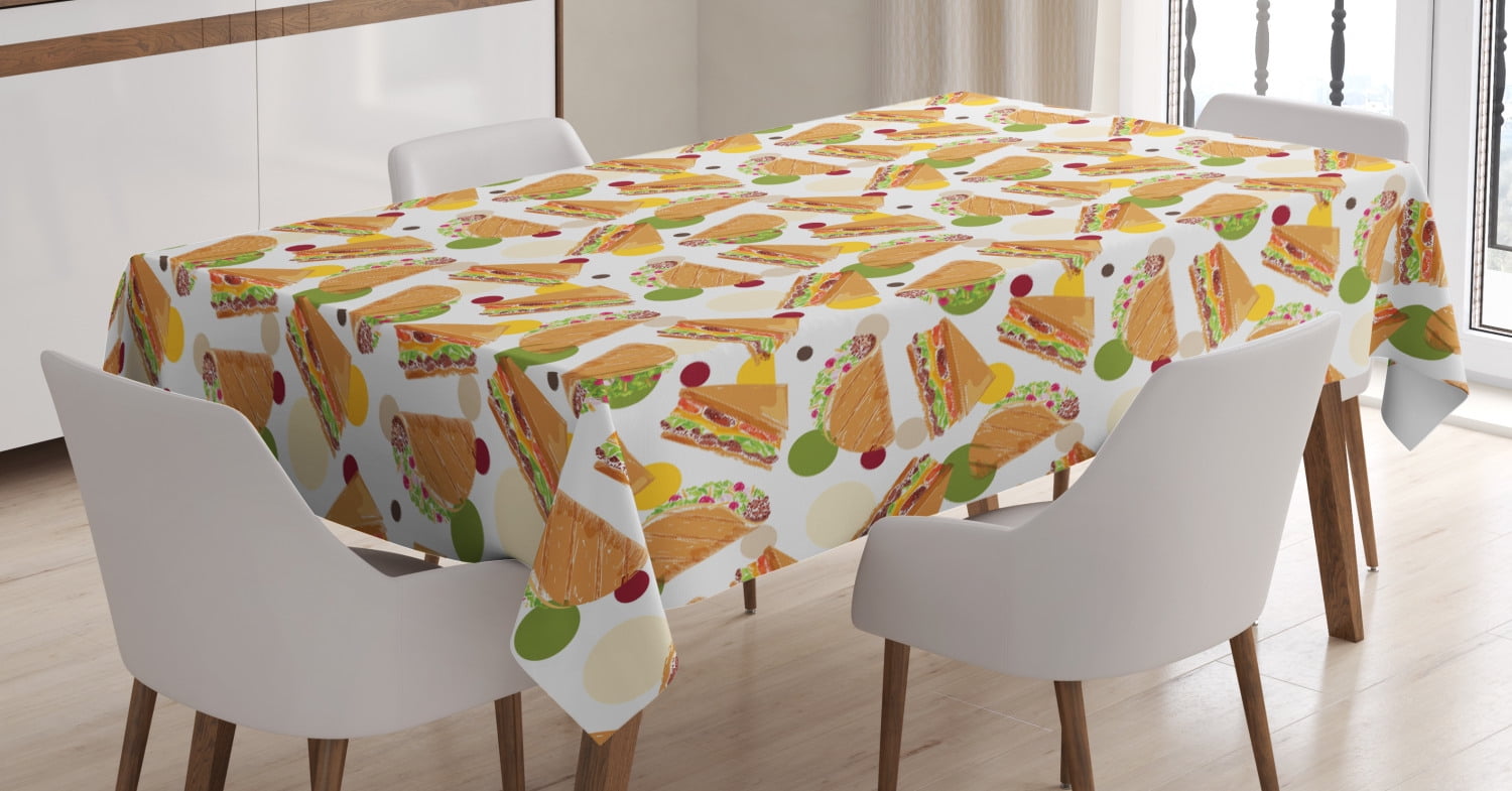 Ambesonne Fast Food Tablecloth Rectangular Table Cover, Sandwich and ...
