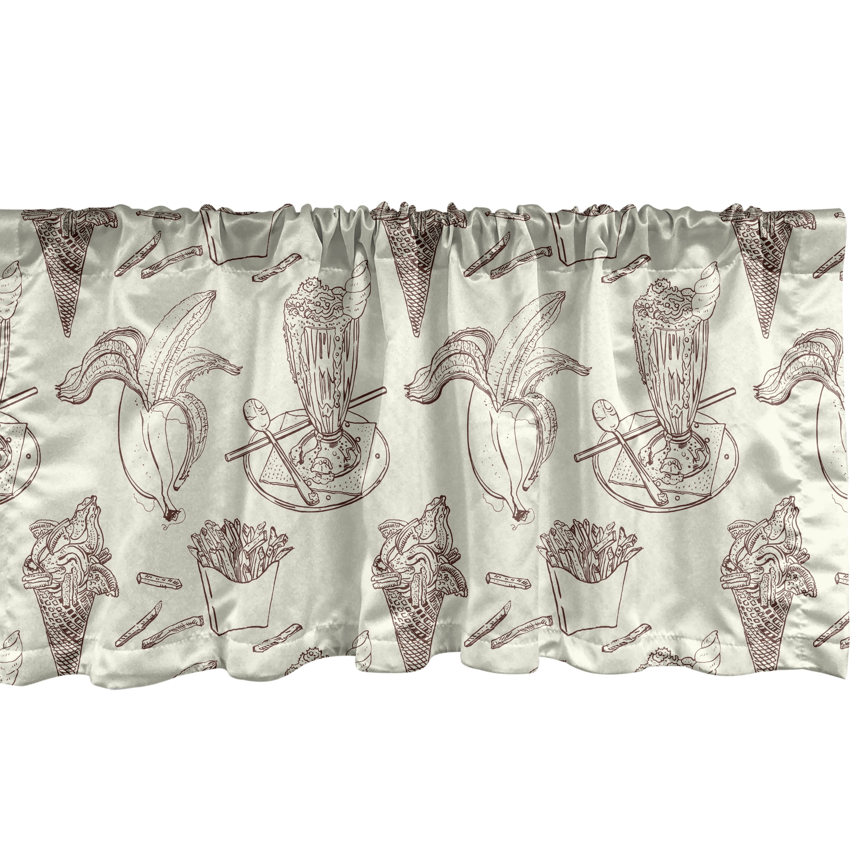 Ambesonne Fast Food Window Valance, Ice Cream French Fries, 54" X 12 ...