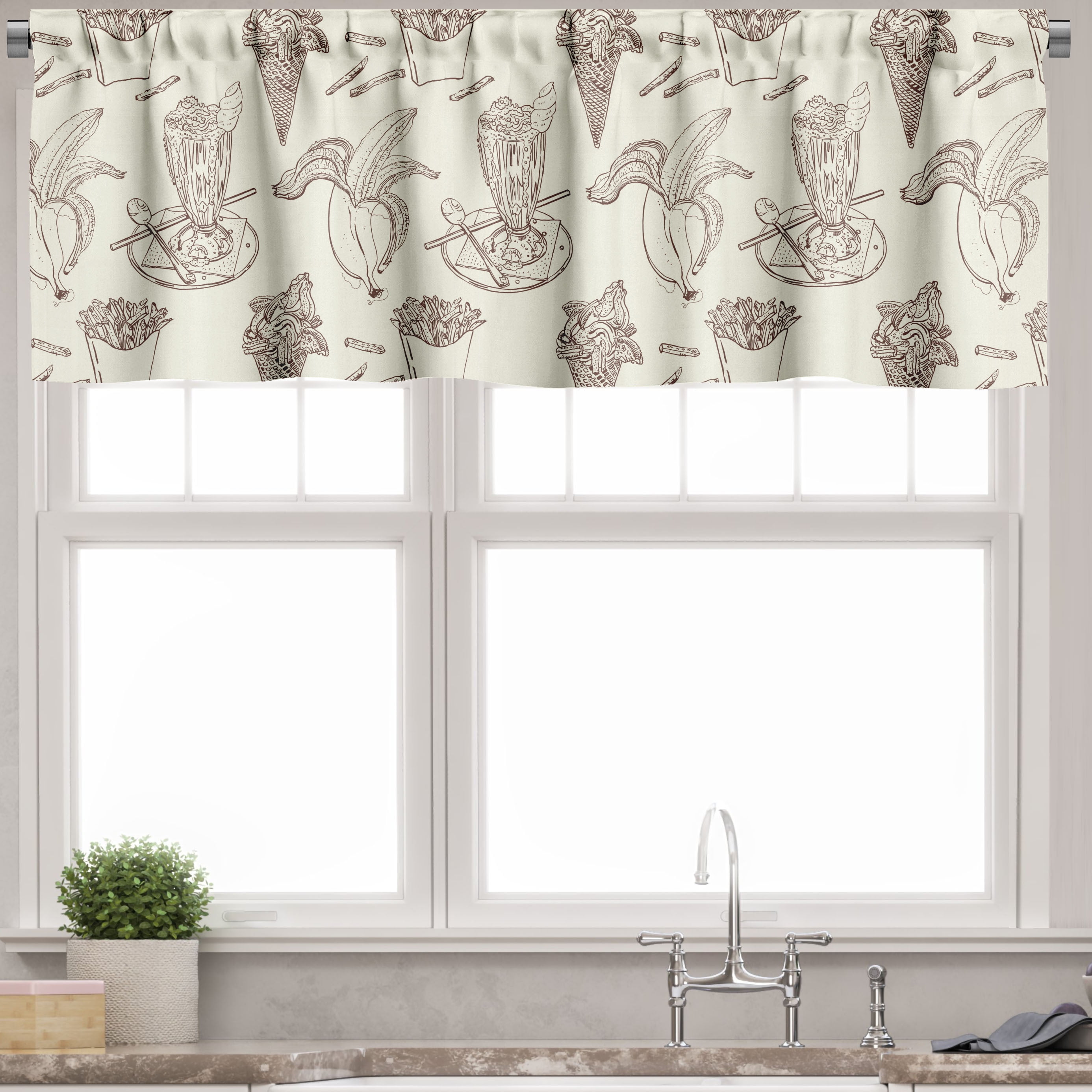 Ambesonne Fast Food Window Valance, Ice Cream French Fries, 54" X 18 ...