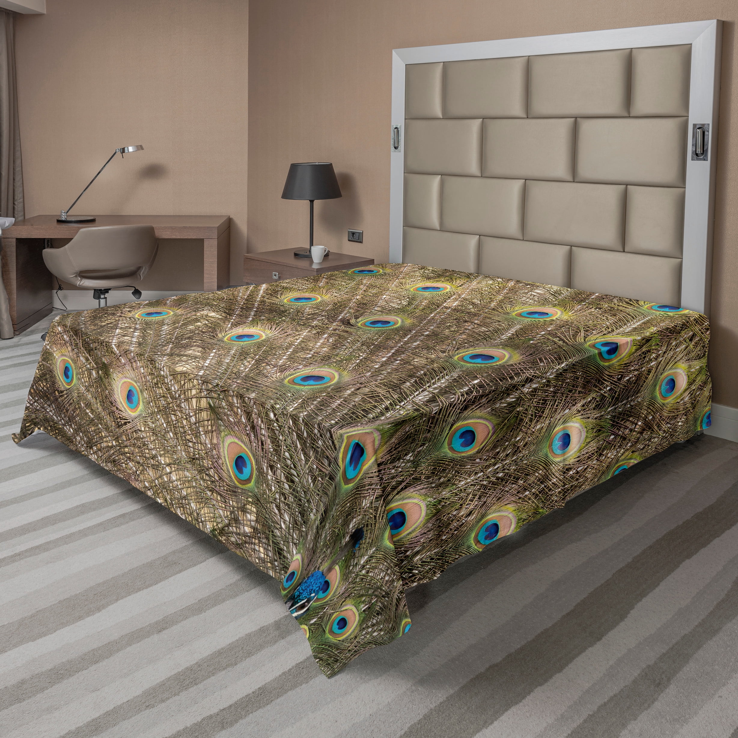Ambesonne Feather Flat Sheet, Close up Layout of a Tail, King Size ...