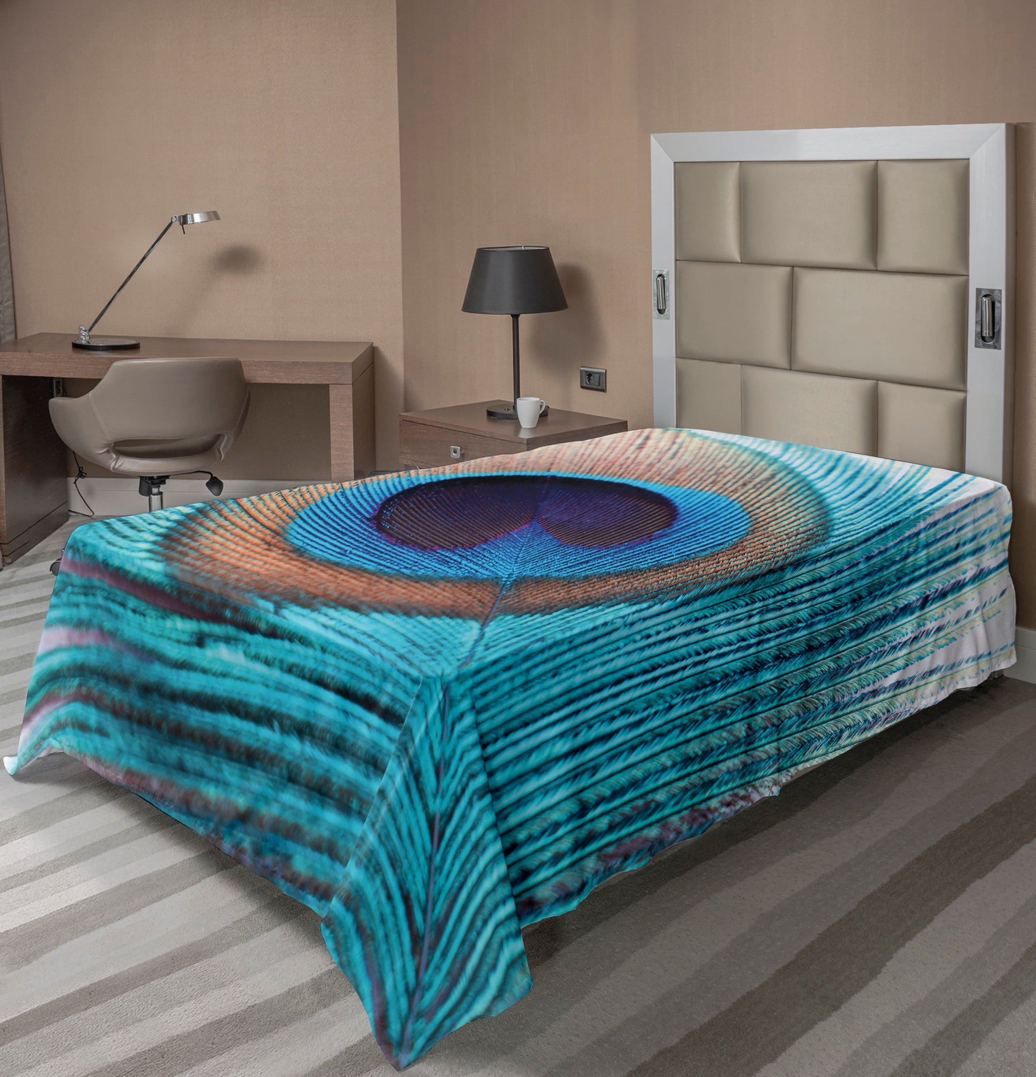 Ambesonne Feather Flat Sheet, Close up Peacock Fluff Art, Twin Size ...