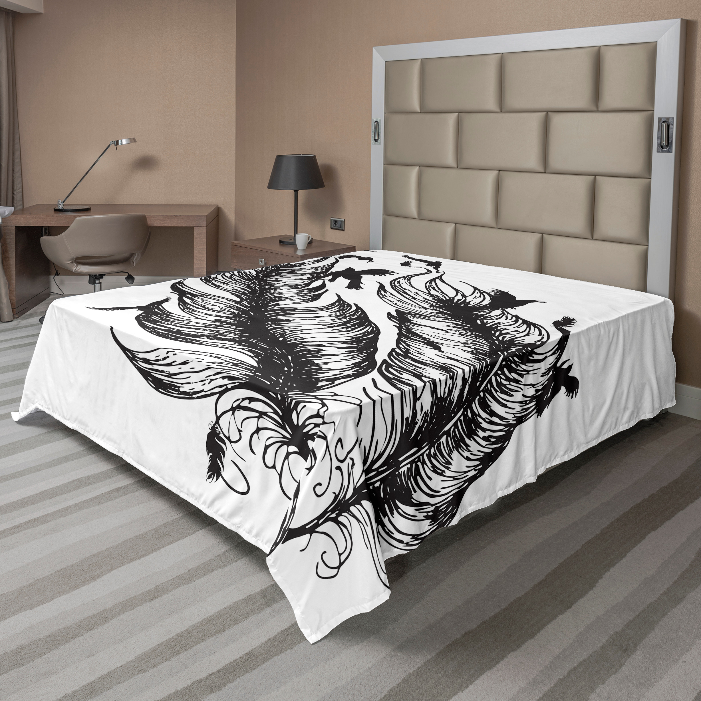 Ambesonne Feather Flat Sheet, Flying Bird Silhouettes, Full Size ...