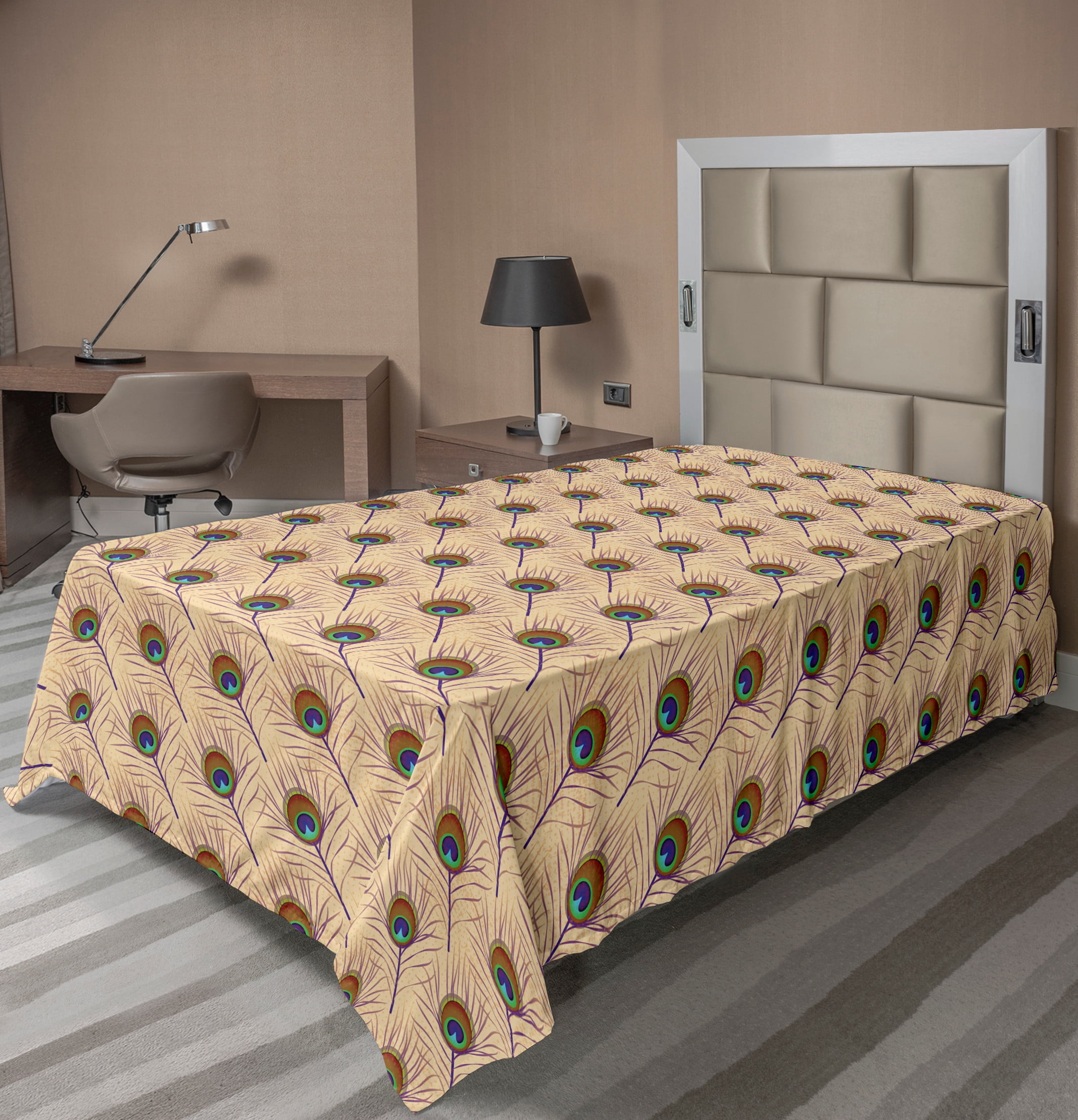Ambesonne Feather Flat Sheet, Native Style Diagonal Fluff, Twin Size ...