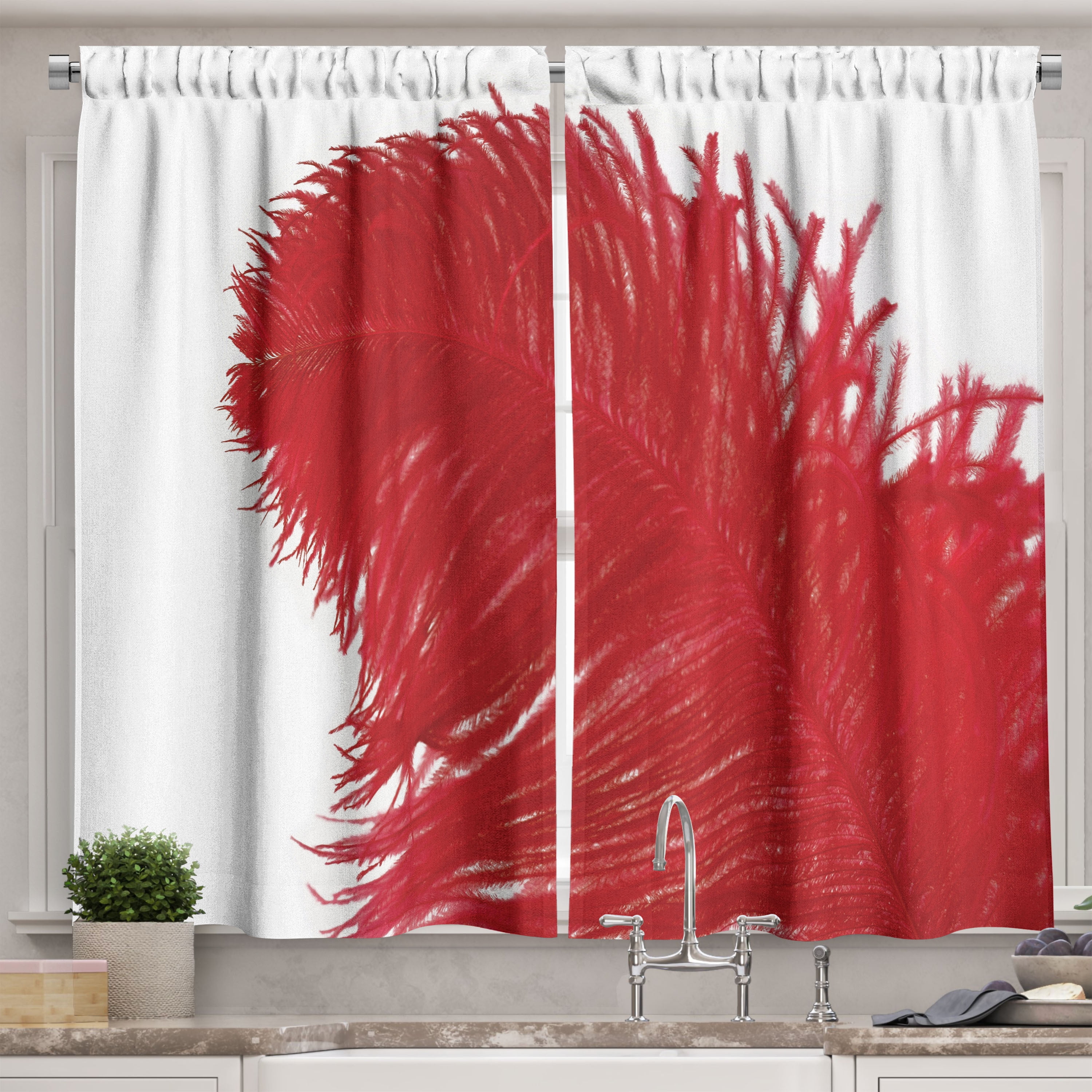 Ambesonne Feather Kitchen Curtains, Ostrich Fluff Plume Photo, 55"x45 ...