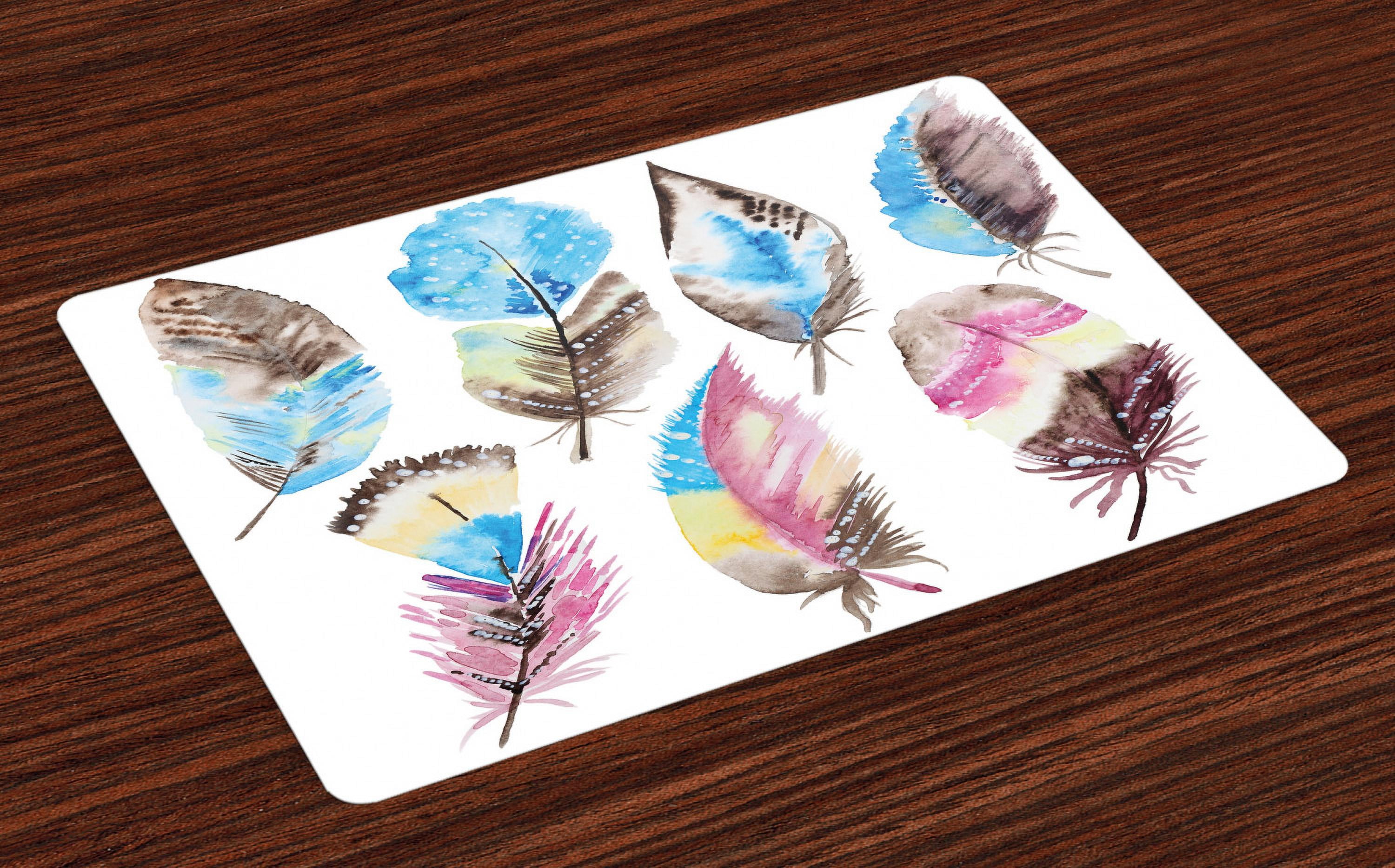 Ambesonne Feather Place Mats Set of 4, Abstract Boho Art, Standard Size ...