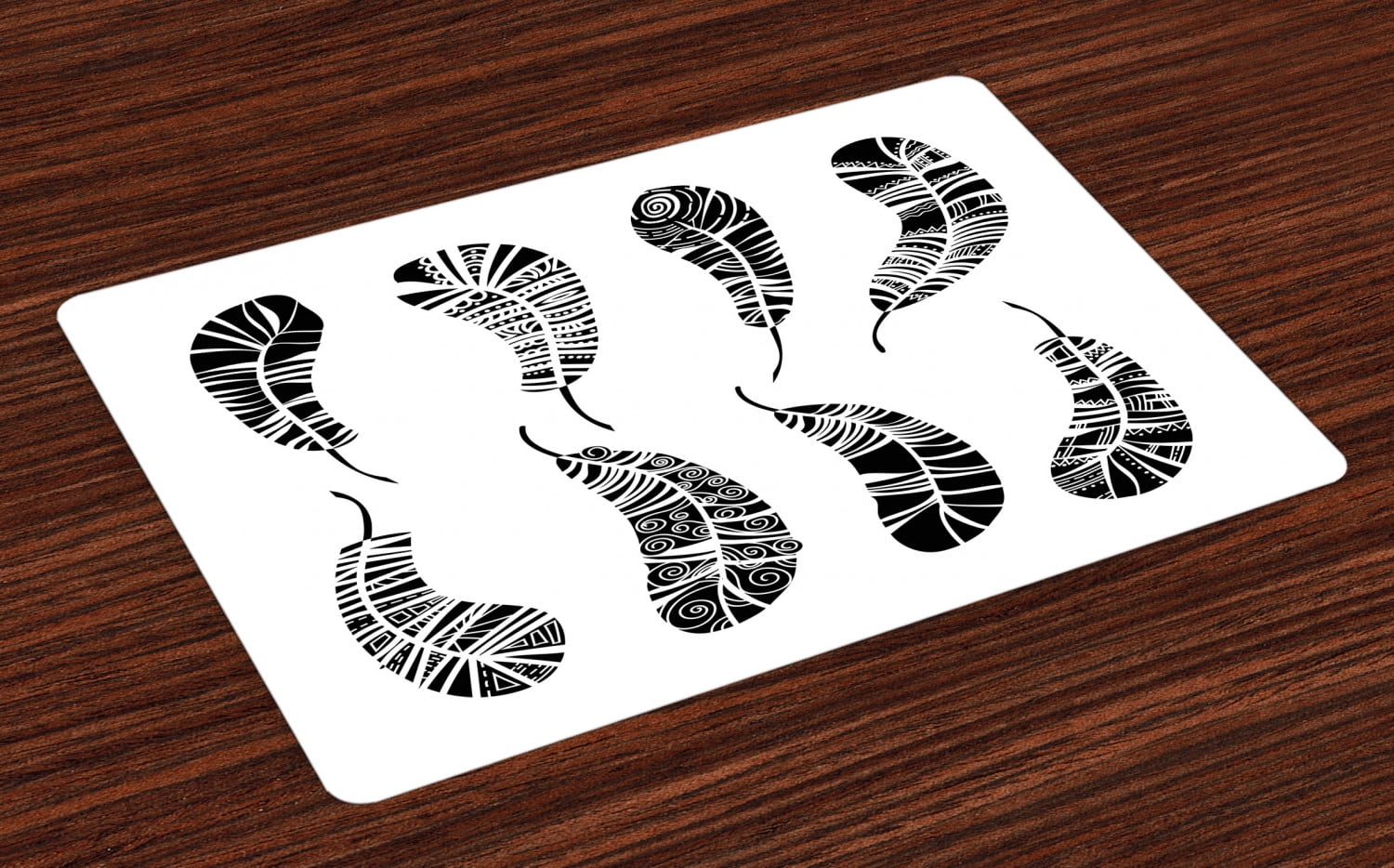 Ambesonne Feather Place Mats Set of 4, Monochrome Boho Motifs, Standard ...