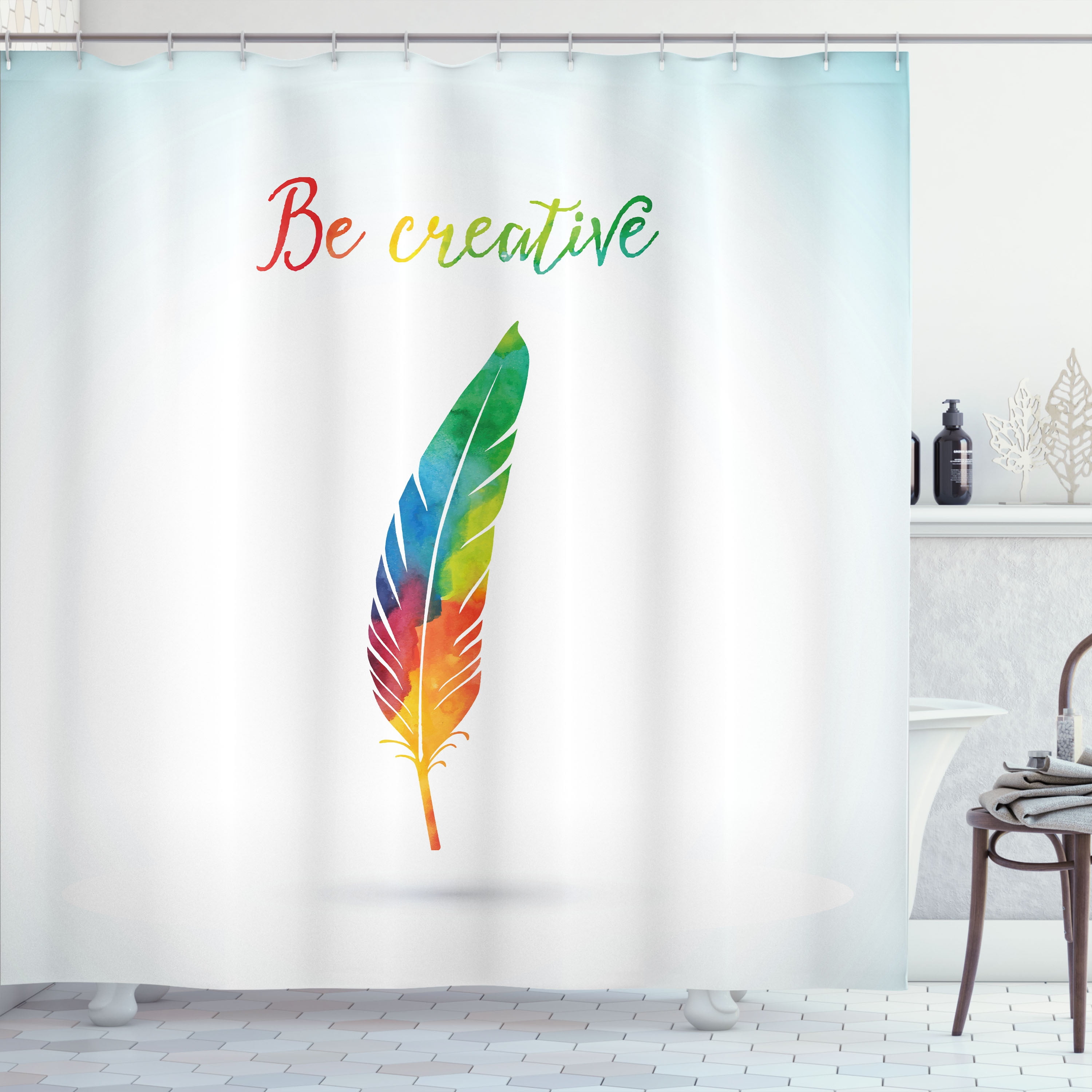 Ambesonne Feather Shower Curtain, Rainbow Quill Creative, 69"Wx70"L ...