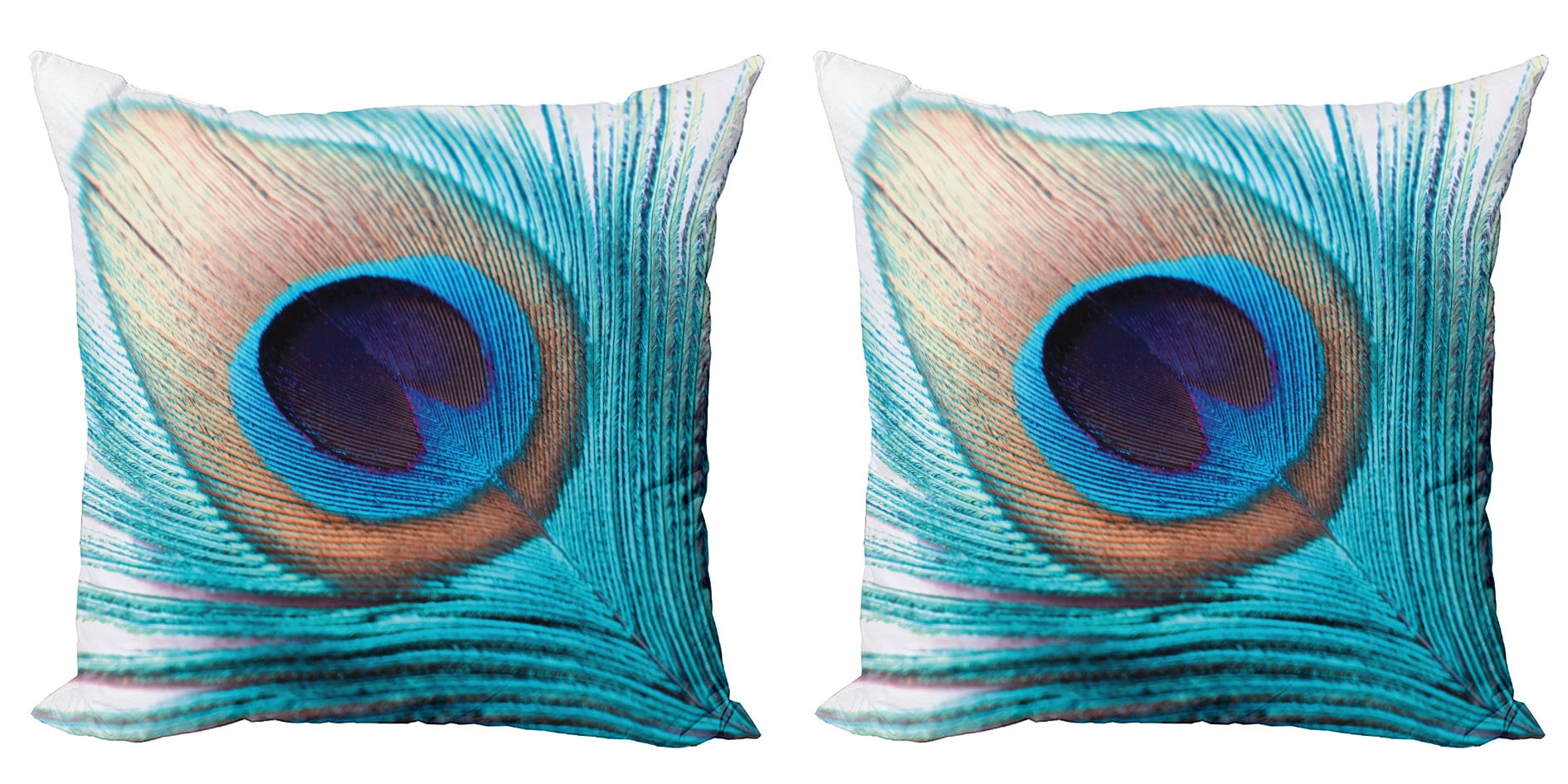 Ambesonne Feather Throw Pillow Cover 2 Pack, Close up Peacock Fluff Art ...