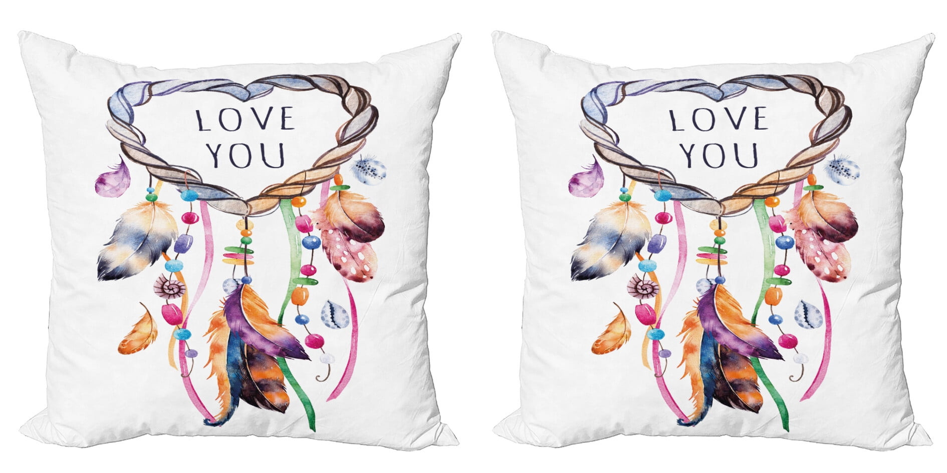 Ambesonne Feather Throw Pillow Cover 2 Pack, Dreamcatcher Boho Style ...