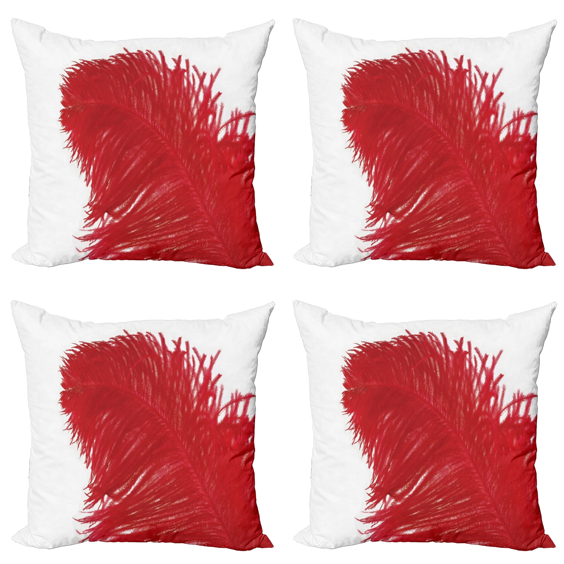 Ambesonne Feather Throw Pillow Cover 4 Pack, Ostrich Fluff Plume Photo, 16", Vermilion and White ...