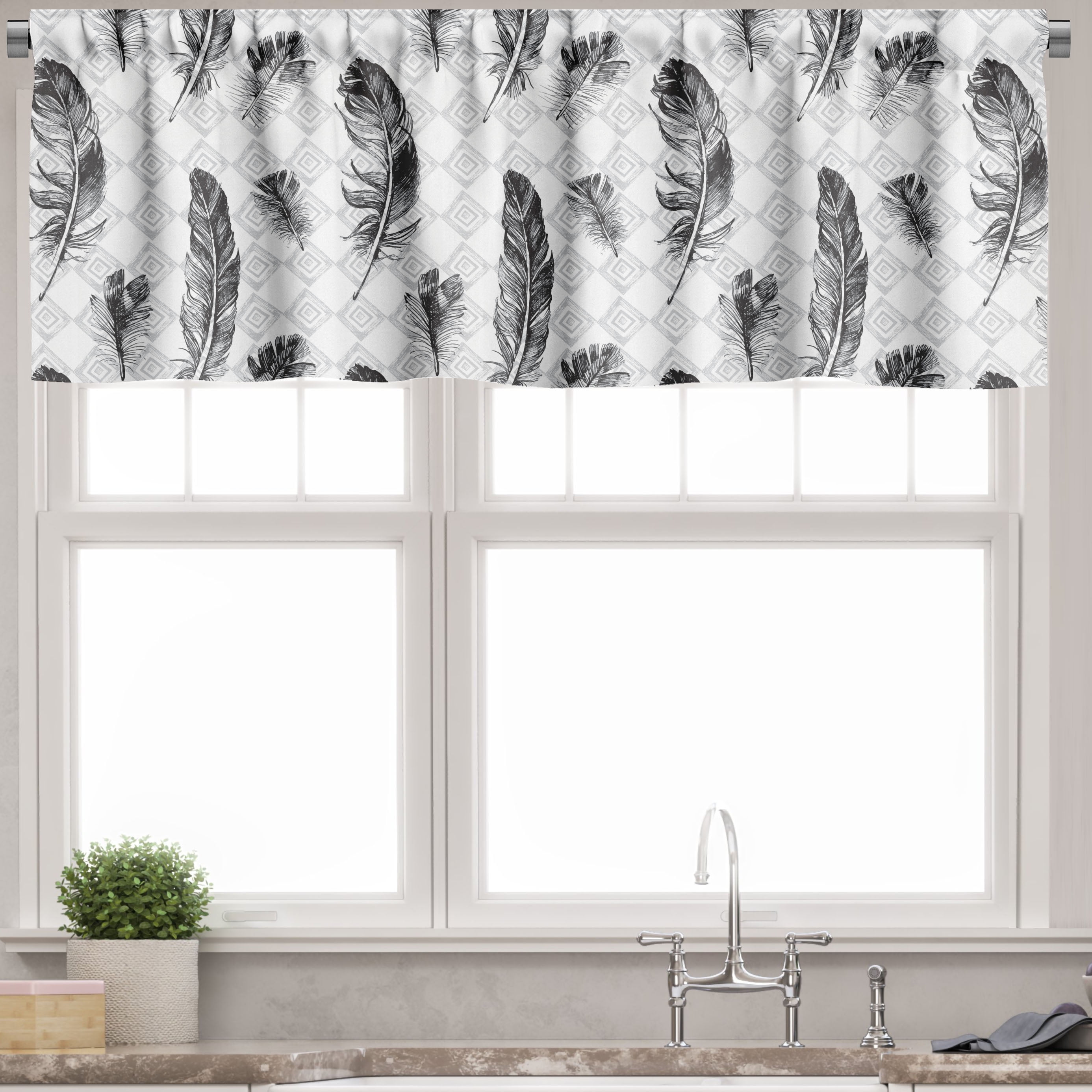 Ambesonne Feather Valance Pack of 2, Grunge Geometric Gothic, 54"X18 ...