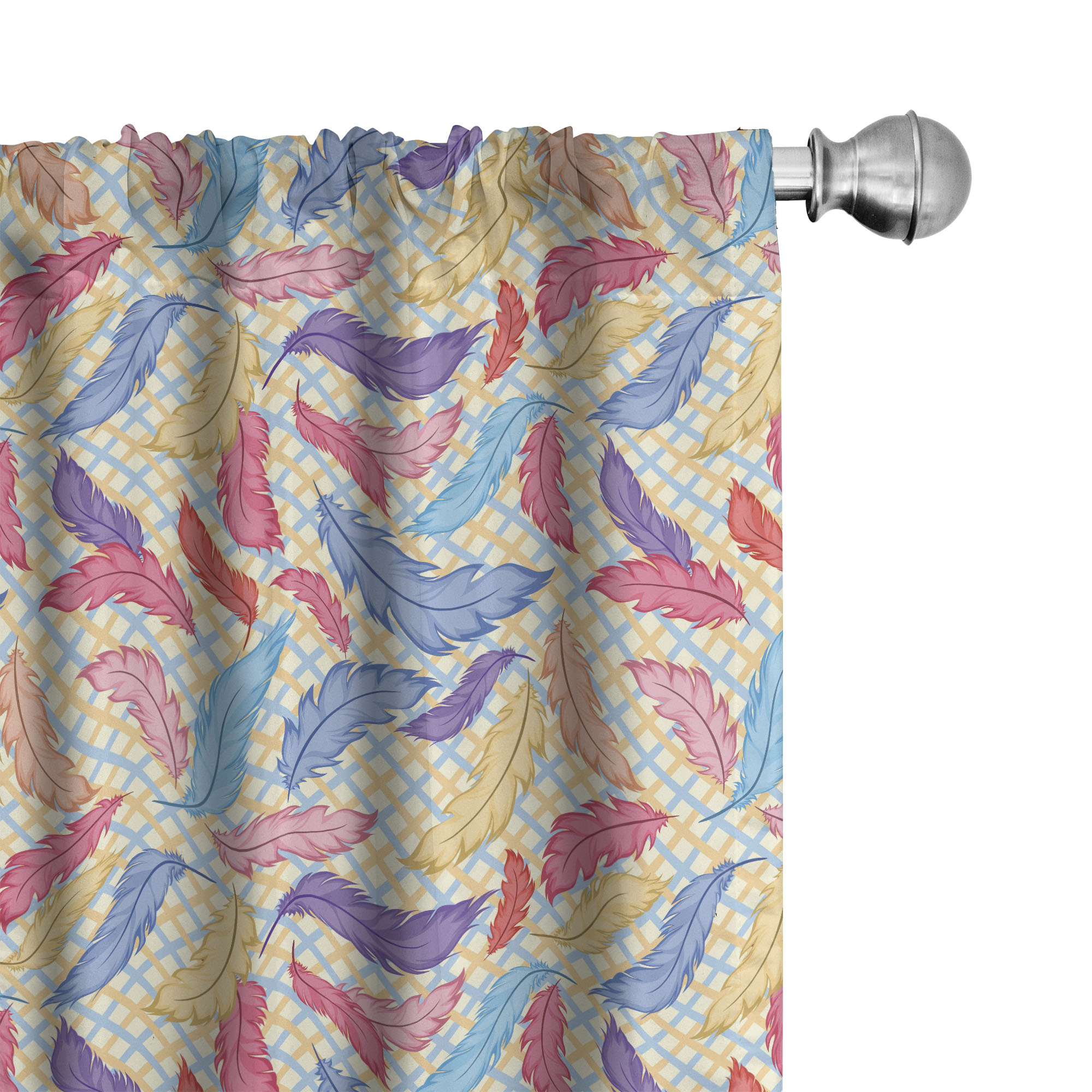 Ambesonne Feathers Curtains, Colorful Checkered, Pair of 28"x63 ...