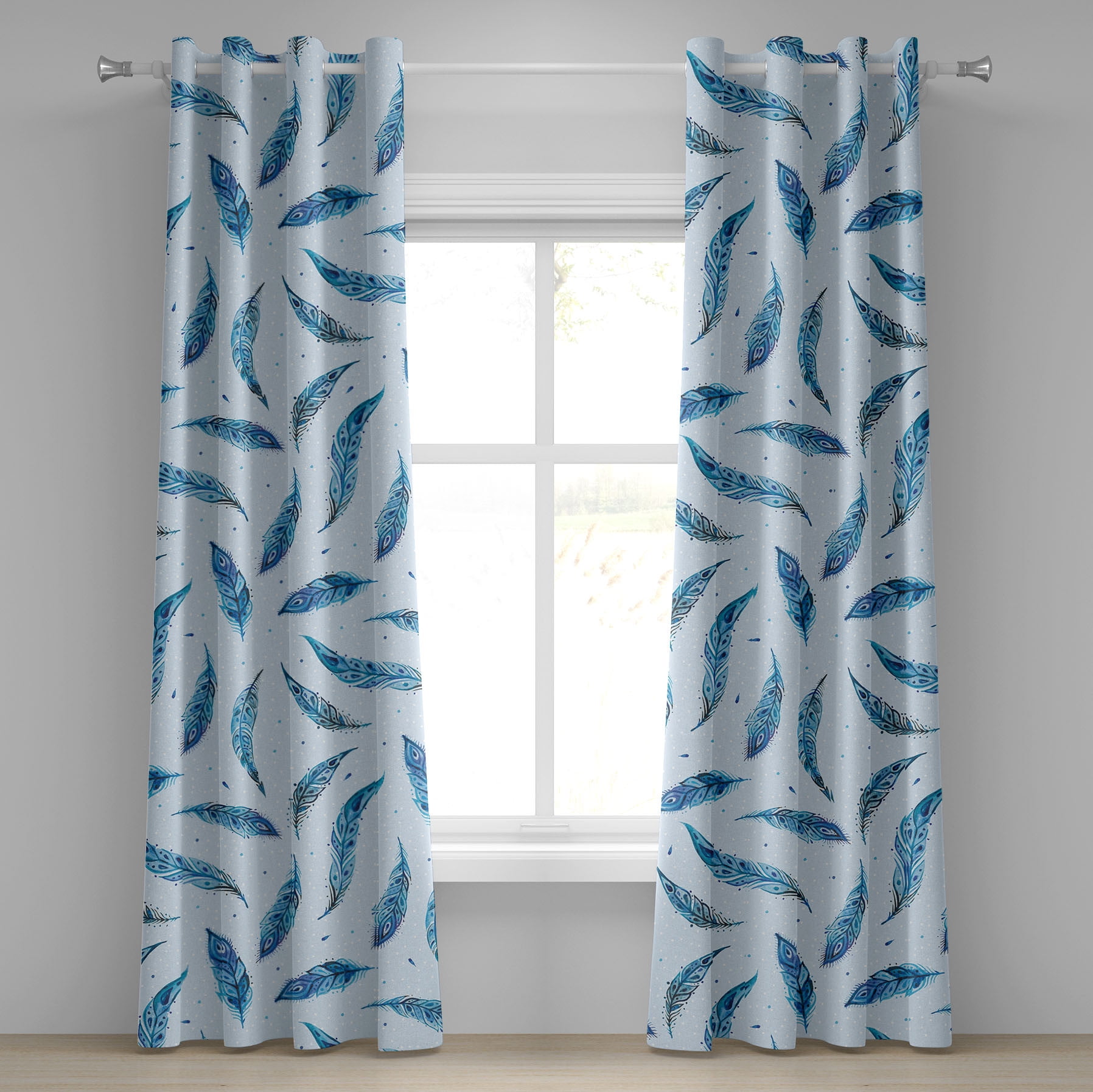 Ambesonne Feathers Grommet Curtain, Fuzz Pattern Winter Colors, 50"x84 ...