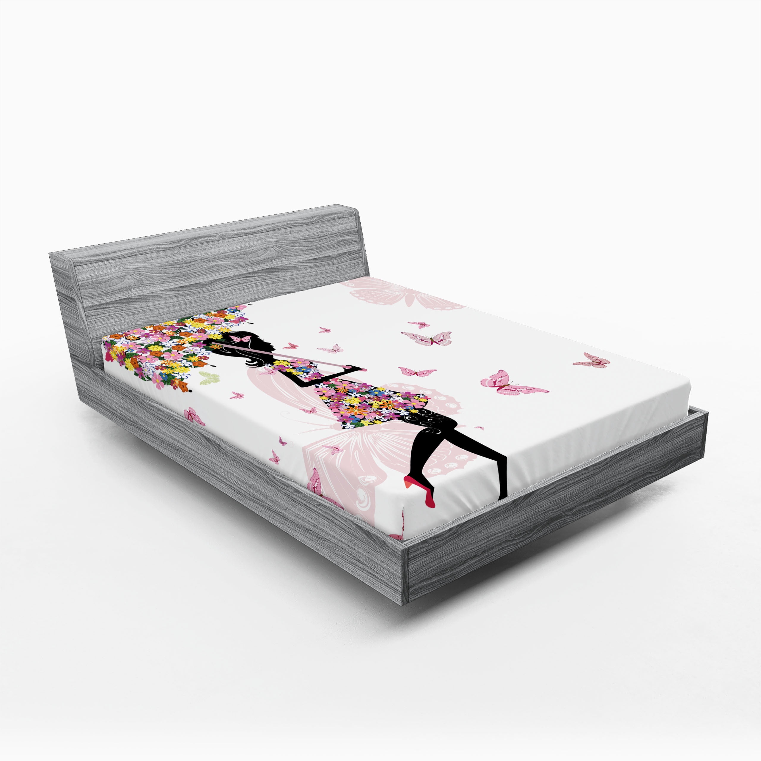 Ambesonne Feminine Fitted Sheet, Floral Umbrella Dress, Full Size ...
