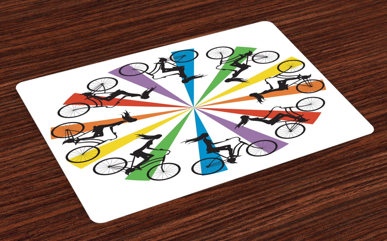 Ambesonne Feminine Place Mats Set of 4, Lady on Bike Rainbow, Standard ...