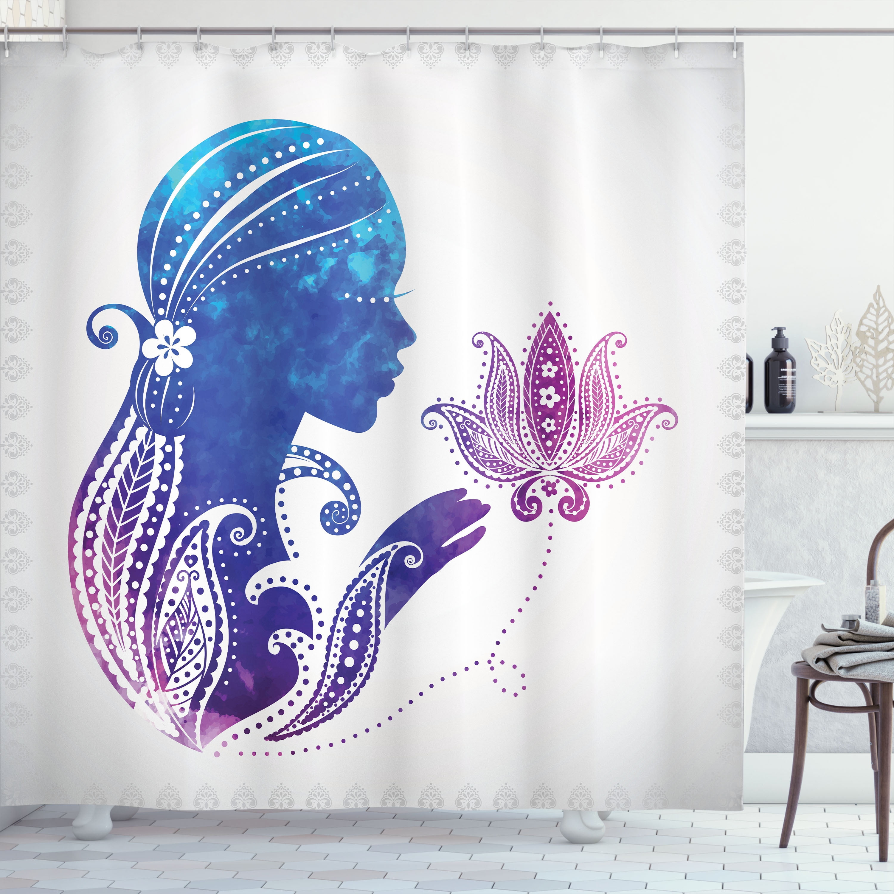 Ambesonne Feminine Shower Curtain, Lady with Floral Hair, 69"Wx84"L ...