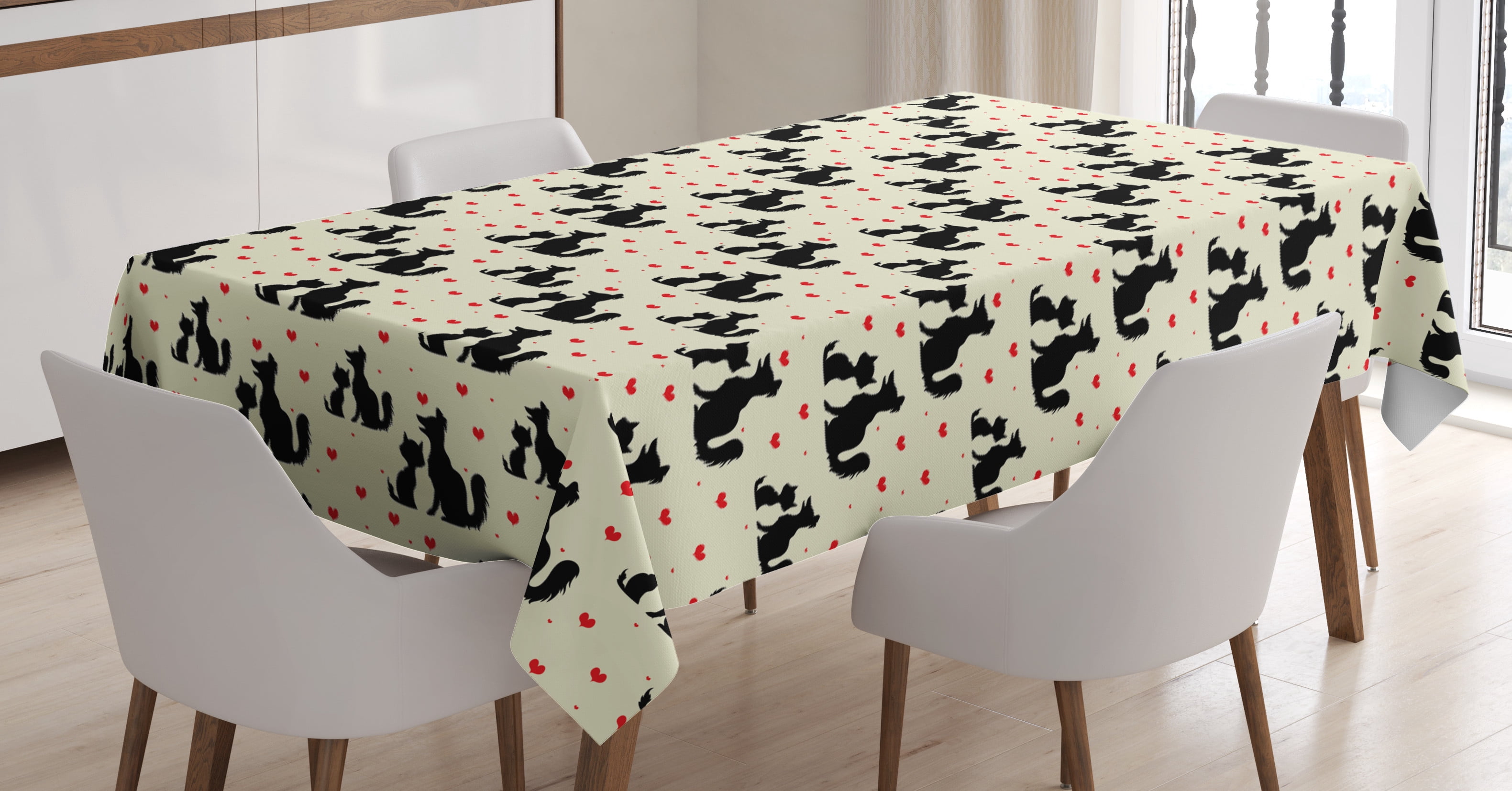 Ambesonne Feminine Tablecloth Rectangular Table Cover, Dog Cat Pet Love ...