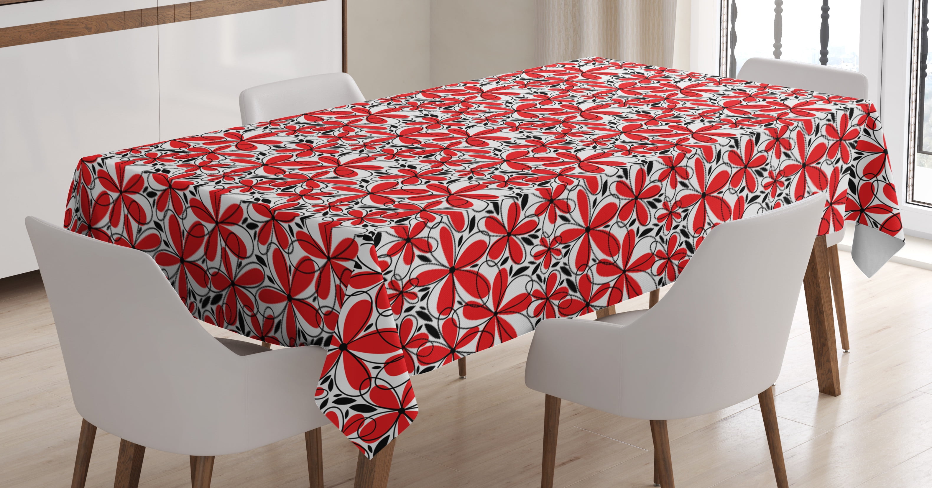 Ambesonne Feminine Tablecloth Rectangular Table Cover, Doodle Flower ...